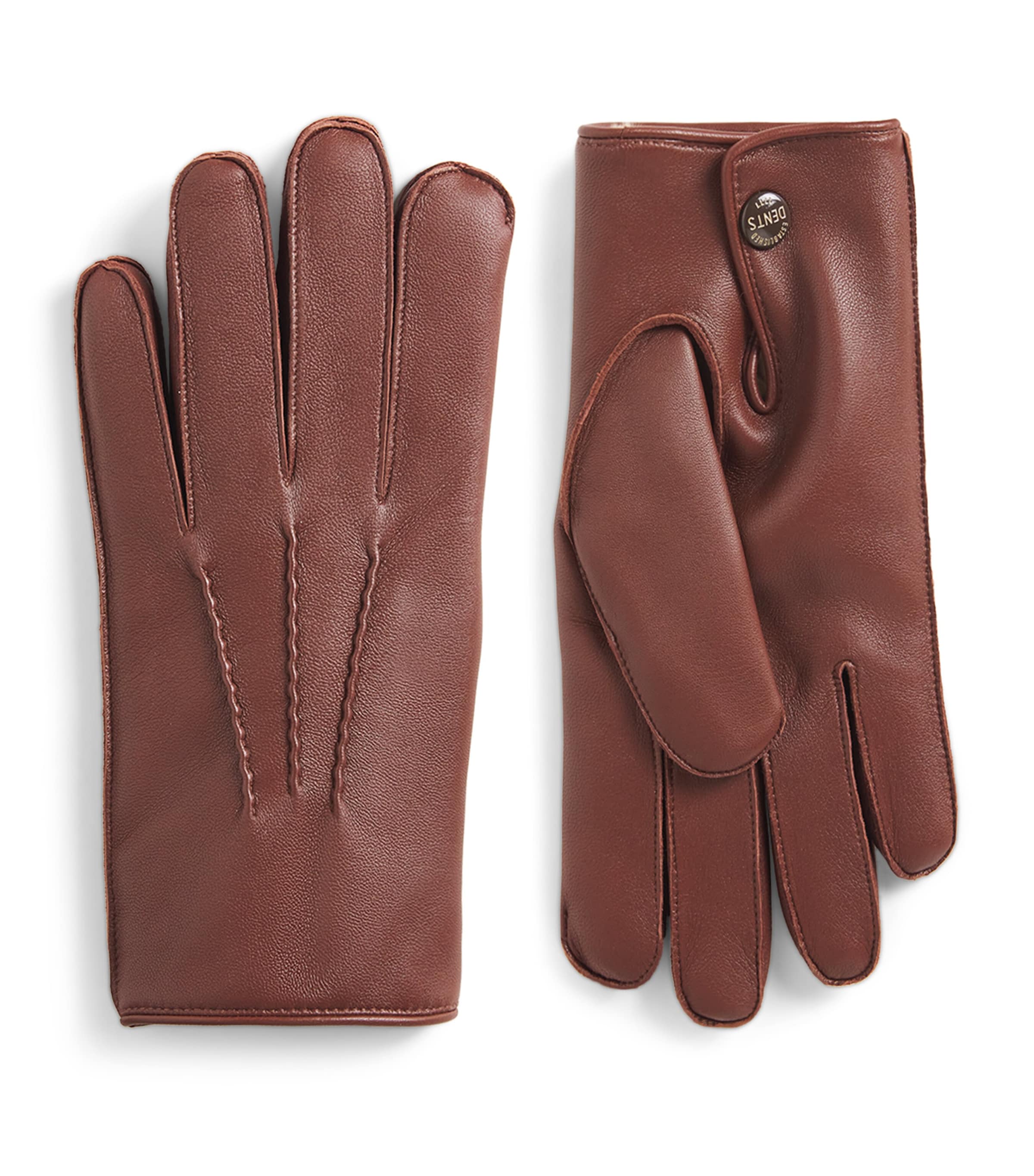 DENTS Beige Leather Fur-Lined Lumley Gloves | Harrods US