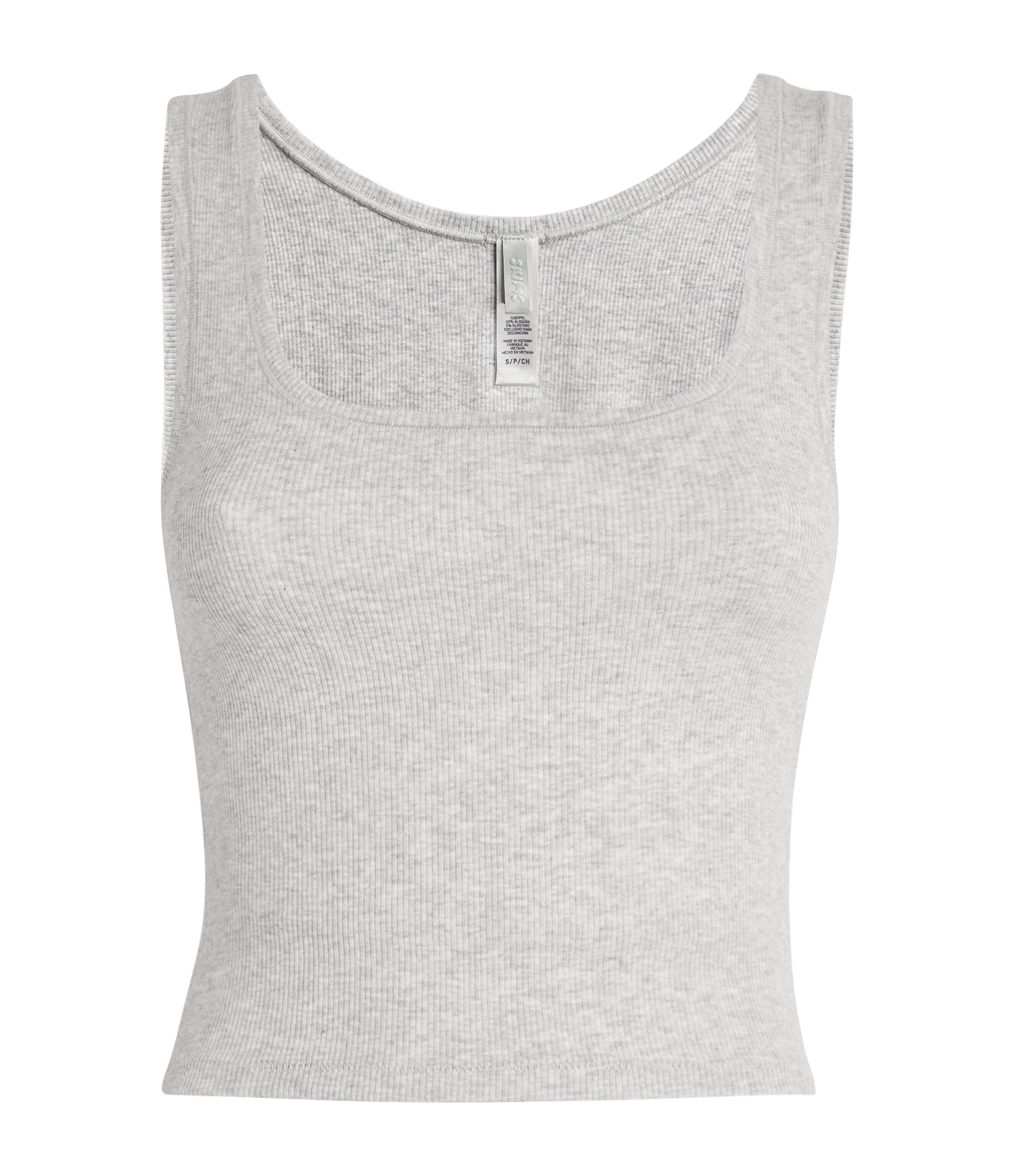 Skims Grey Stretch-Cotton Ribbed Tank Top | Harrods UK