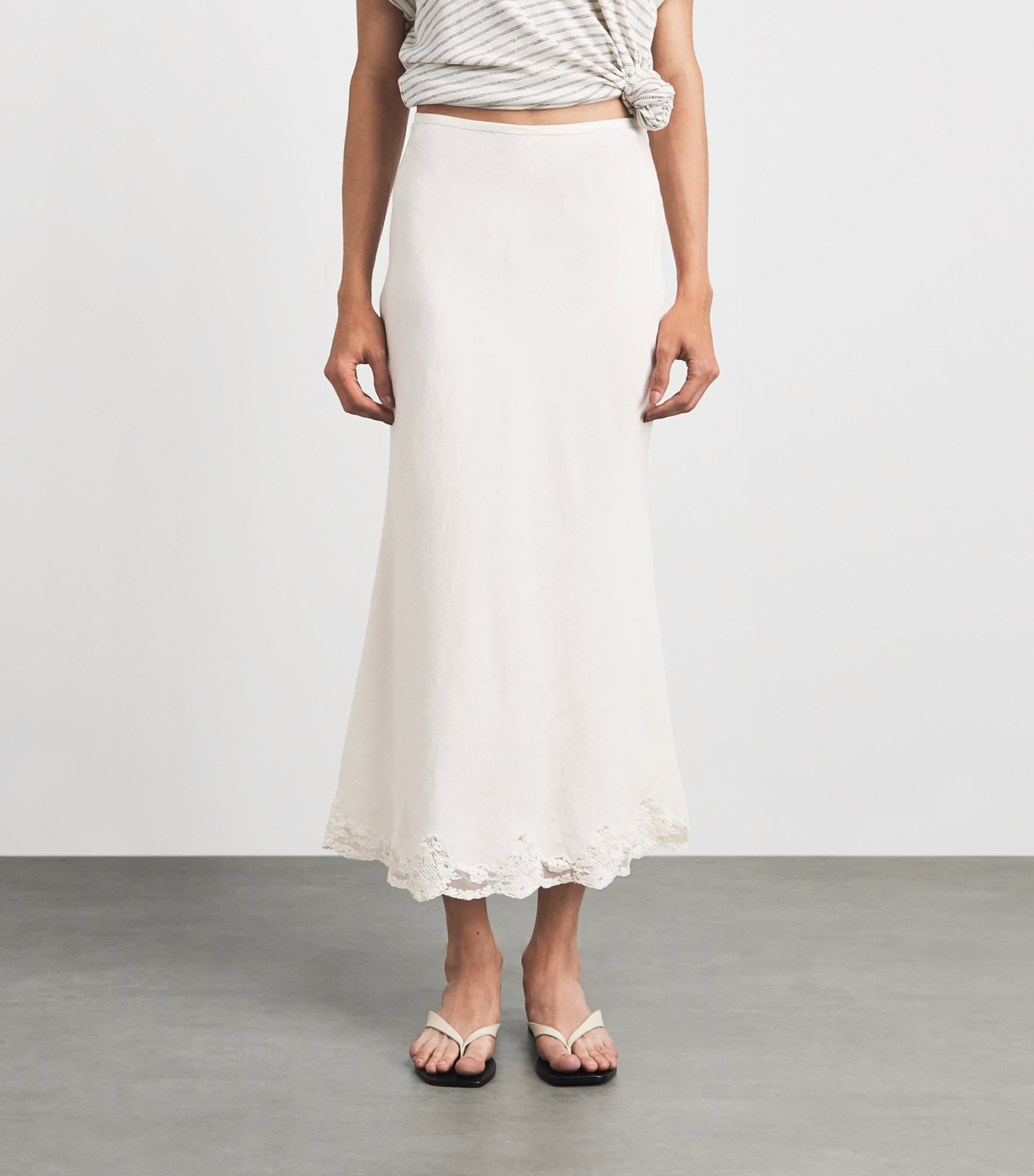 Rixo Ivory Linen-Blend Crystal Midi Skirt | Harrods HK