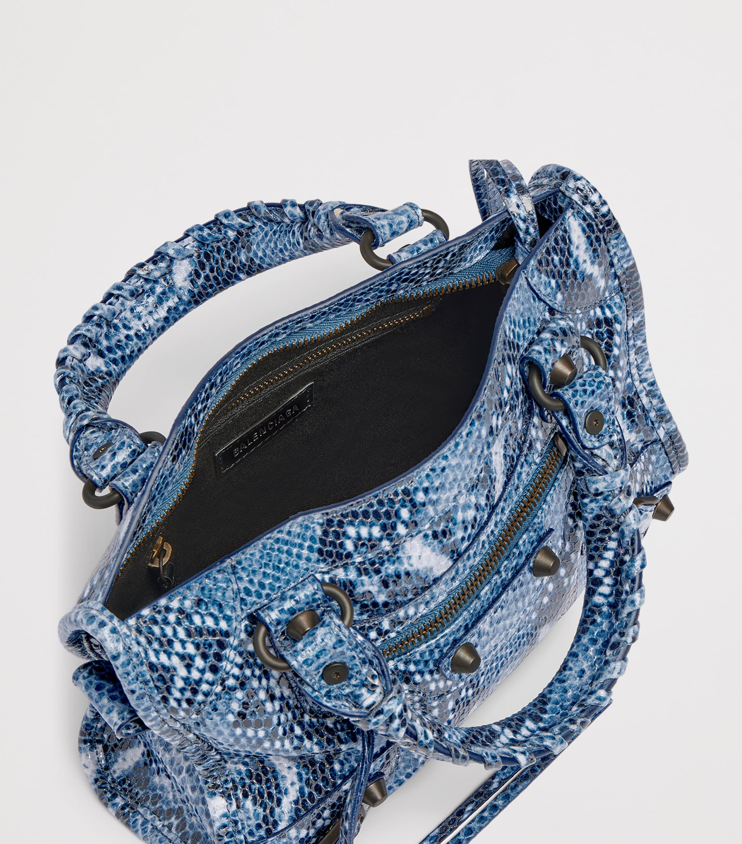 Balenciaga Blue Mini Calfskin Python-Embossed Le City Top-Handle Bag ...