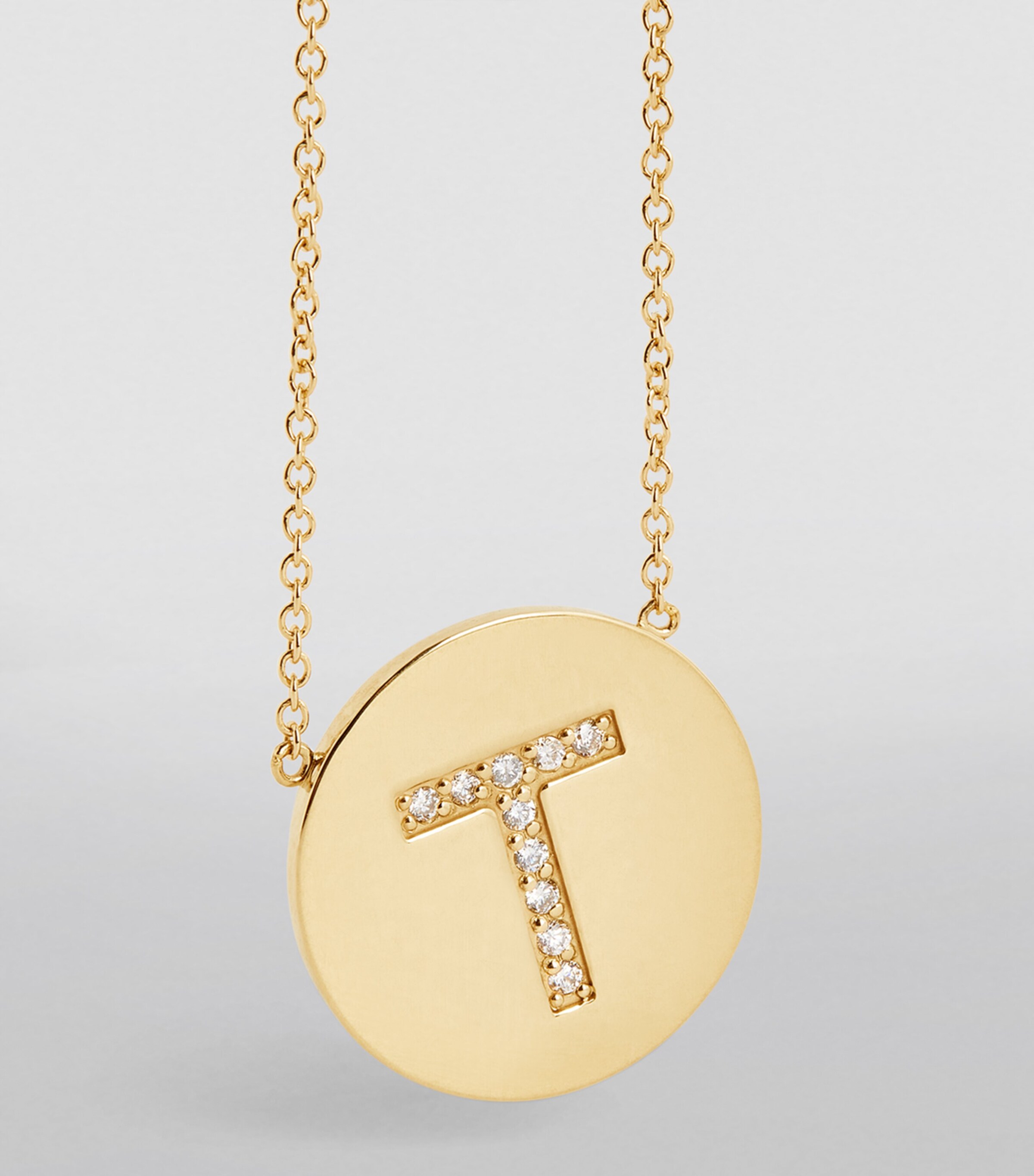 Jennifer Meyer Yellow Gold and Diamond Letter Disc T Necklace | Harrods UK