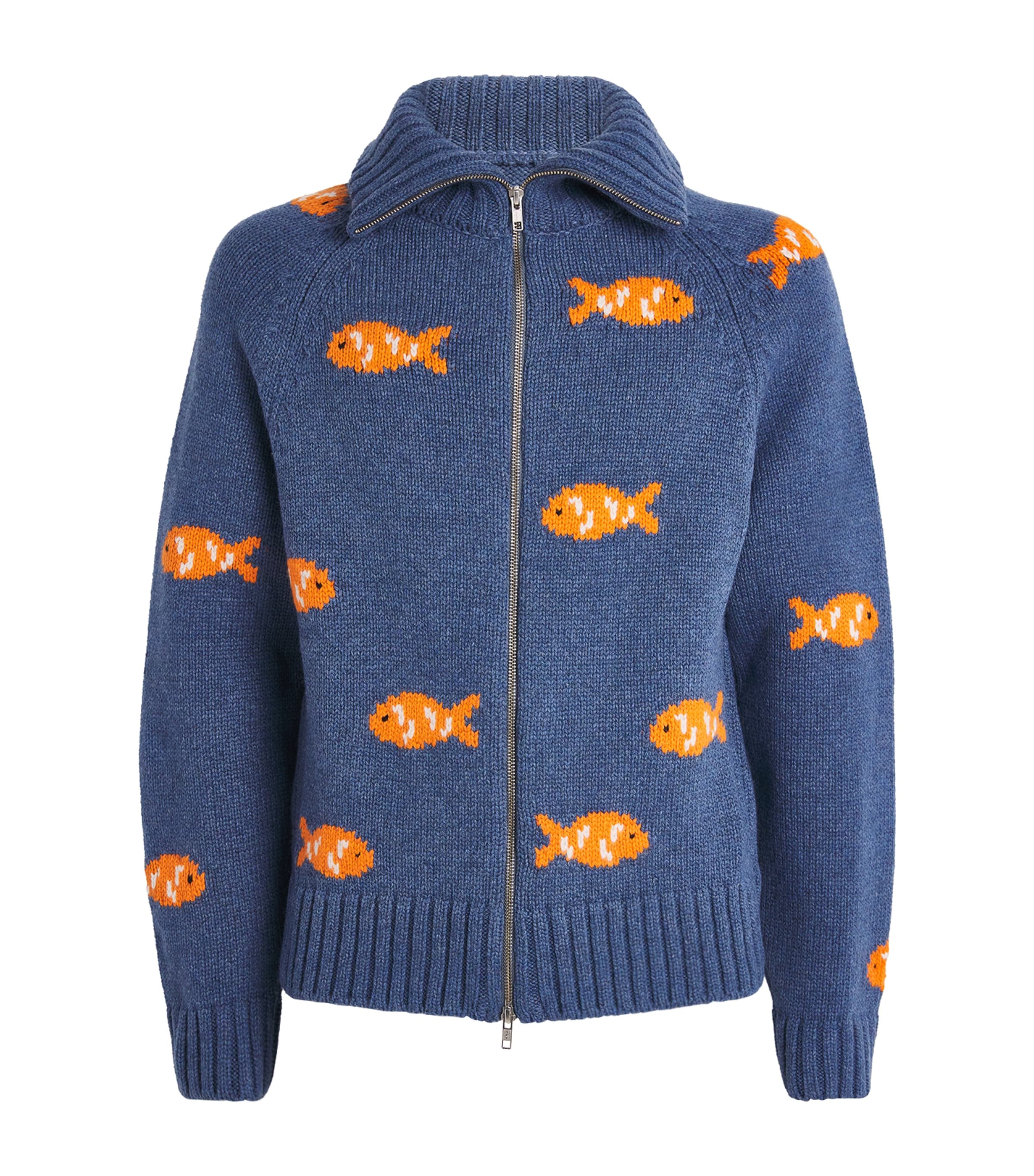 S.S.DALEY Blue Wool Fish Archie Zip-Up Cardigan | Harrods US