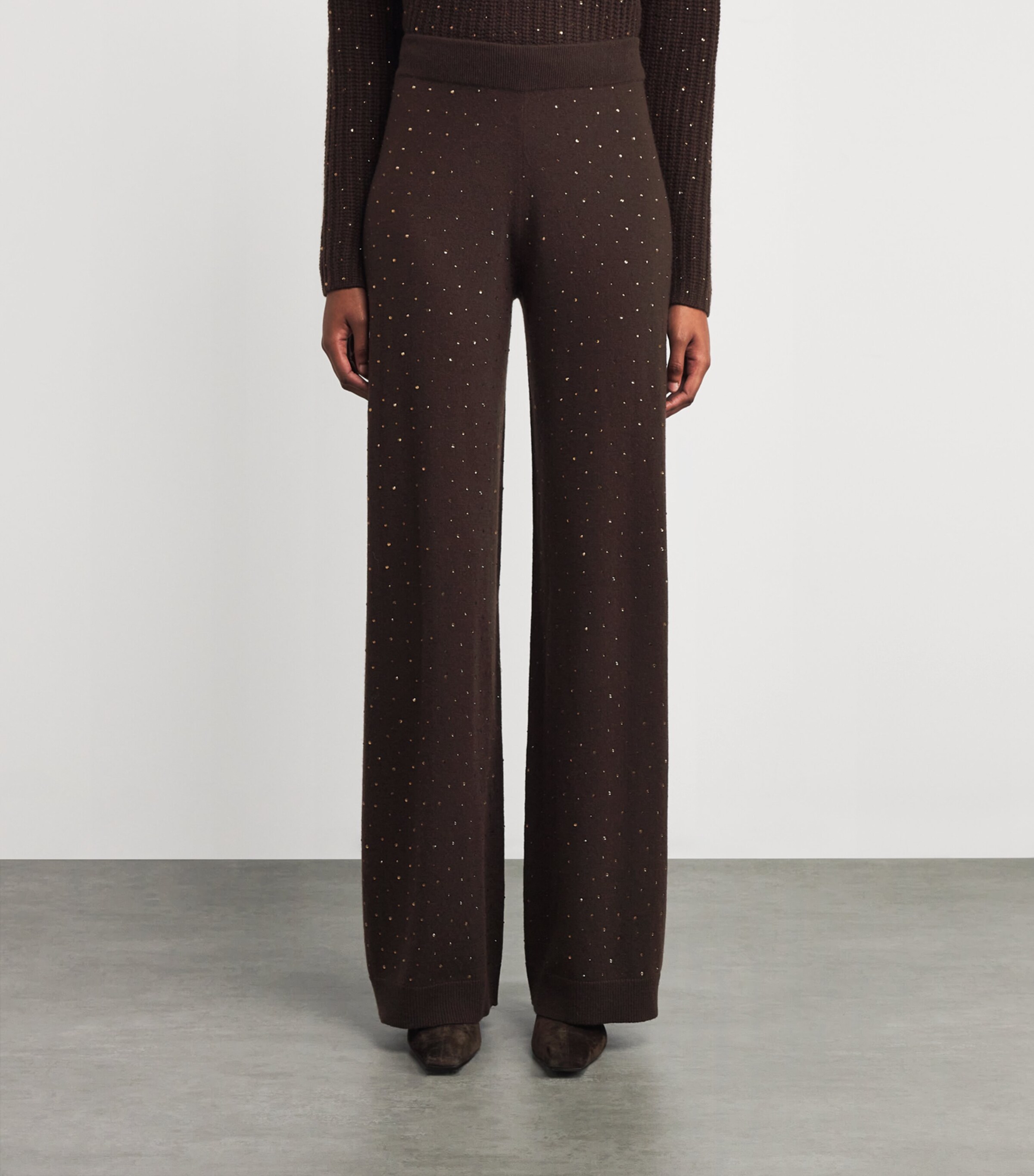 Allude Brown Wool-Cashmere Crystal-Embellished Trousers | Harrods HK