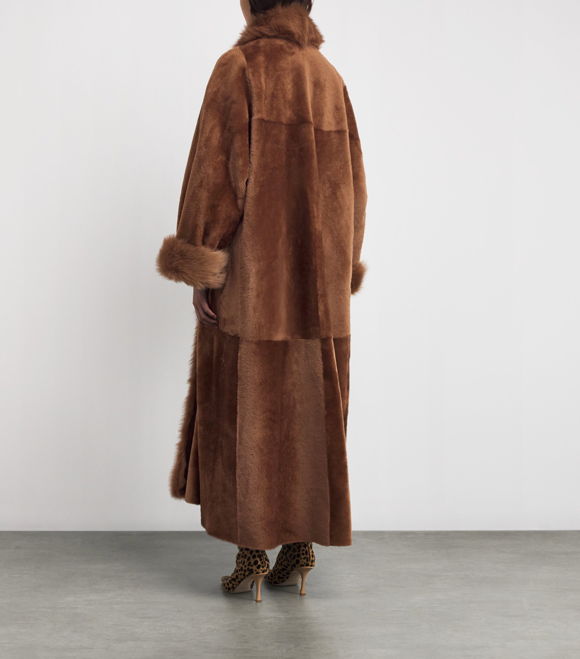 NOUR HAMMOUR Brown Shearling Sima Long Coat | Harrods NL