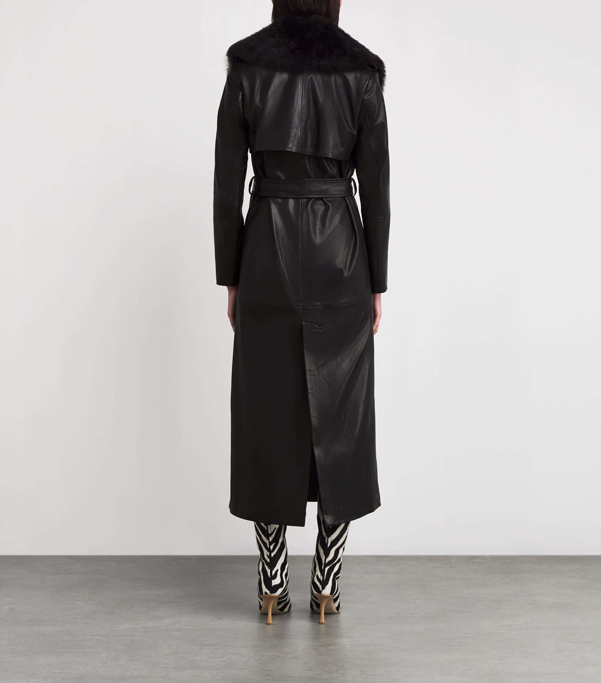 NOUR HAMMOUR Black Shearling-Collar Dakota Leather Coat | Harrods NL