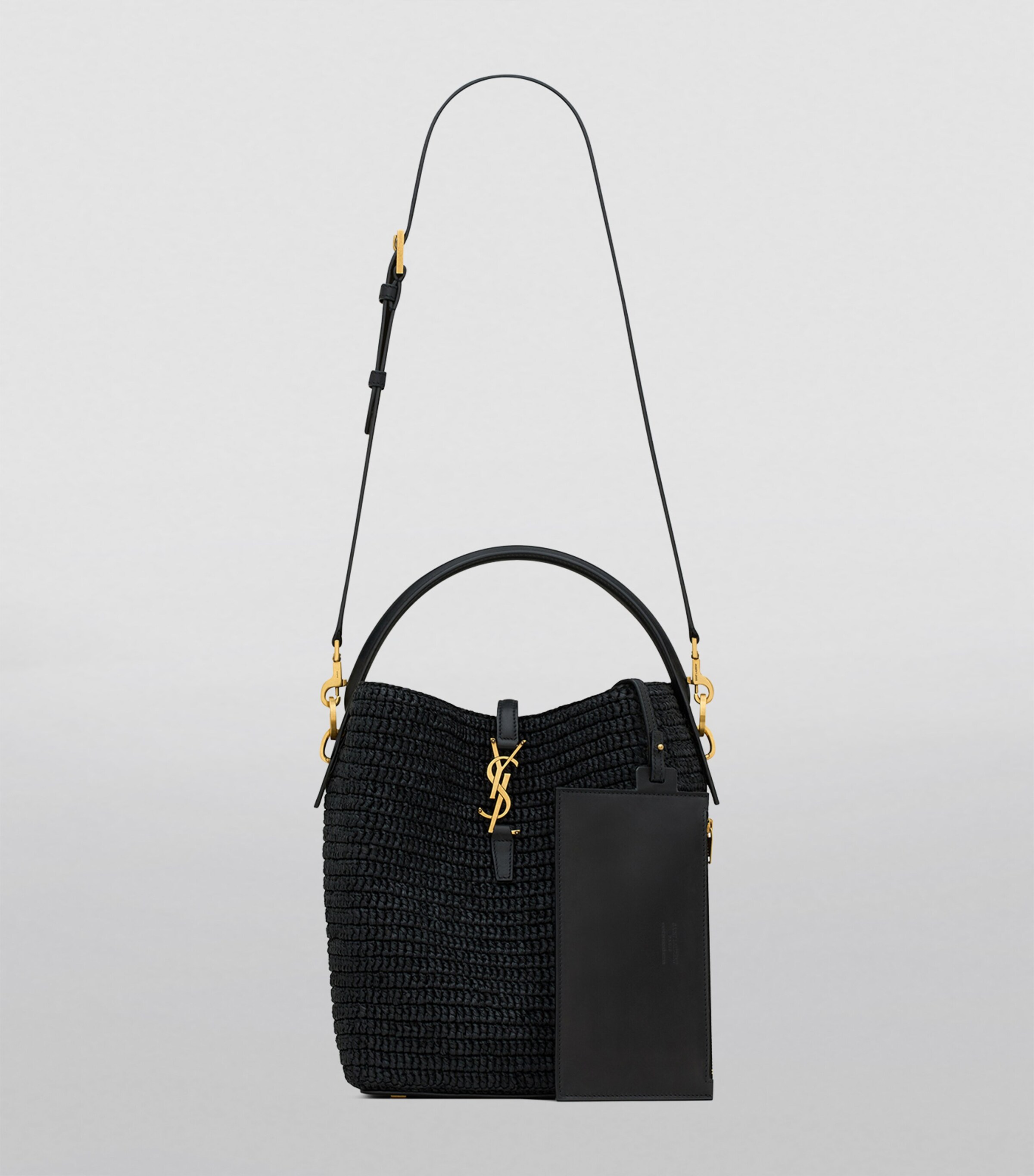 Saint Laurent Black Raffia Le 37 Bucket Bag | Harrods UK