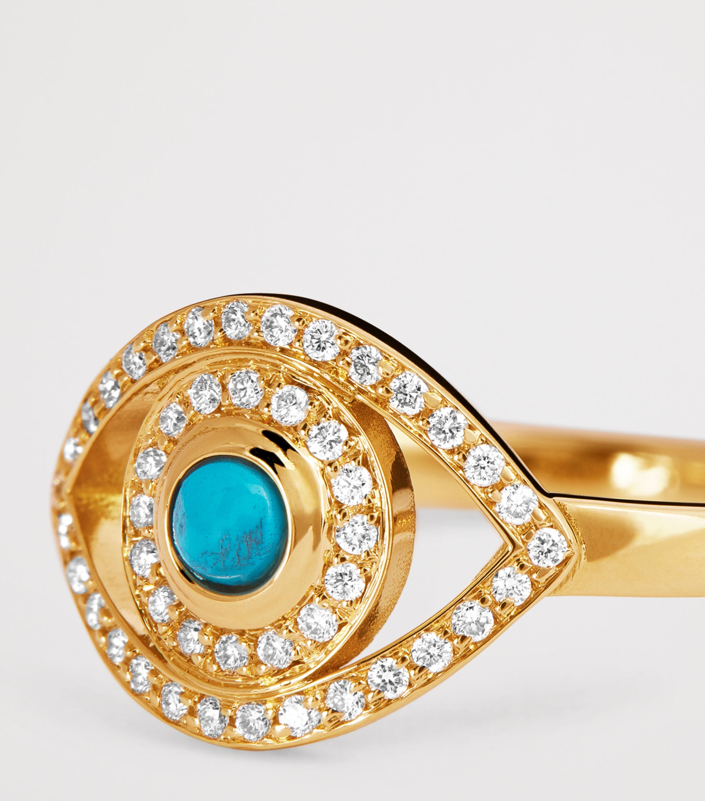 Netali Nissim Yellow Gold, Diamond and Turquoise Mini Evil Eye Ring | Harrods CA