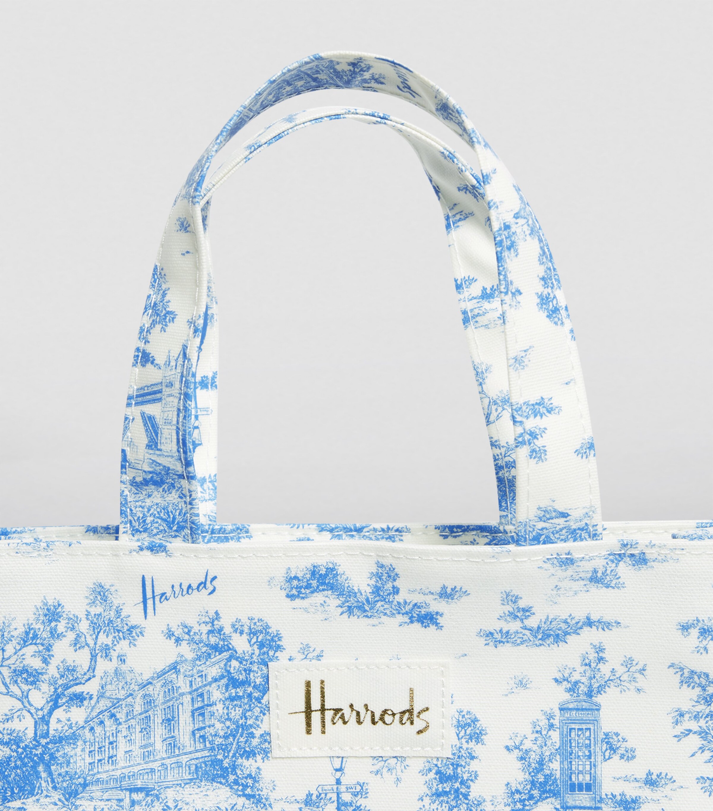 Harrods Blue Medium Toile Shopper Bag | Harrods UK