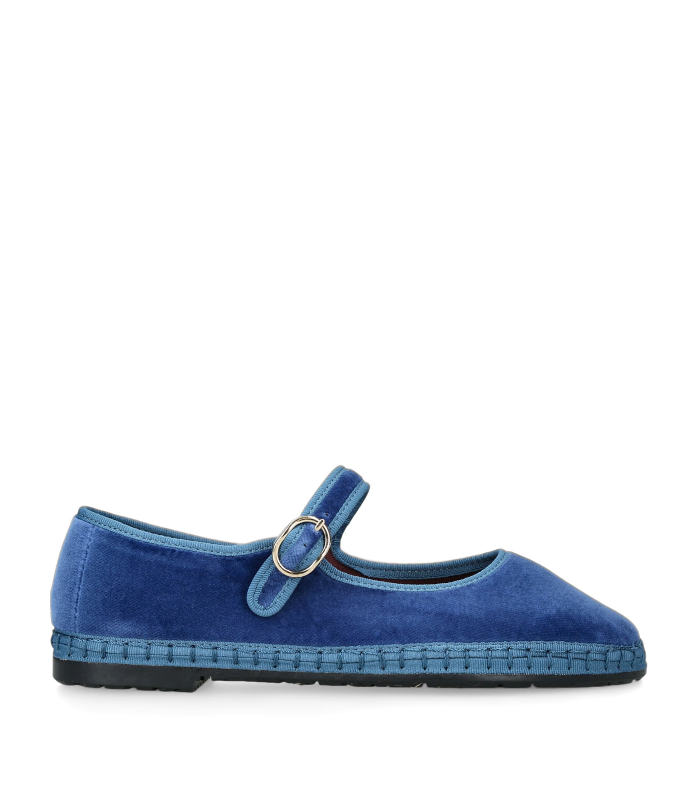 Flabelus Blue Velvet Alexandra Mary Jane Flats | Harrods UK