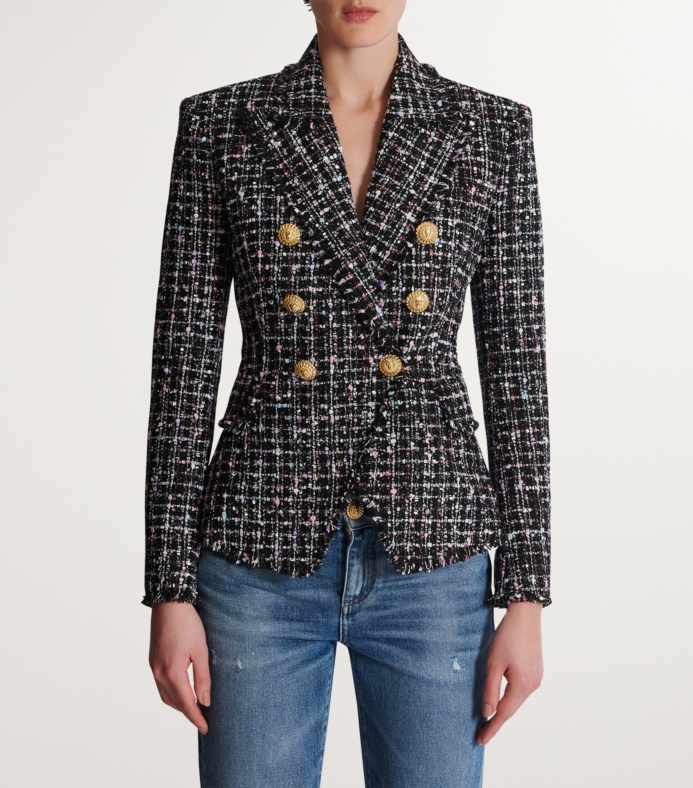 Balmain Tweed Double-Breasted Blazer | Harrods US