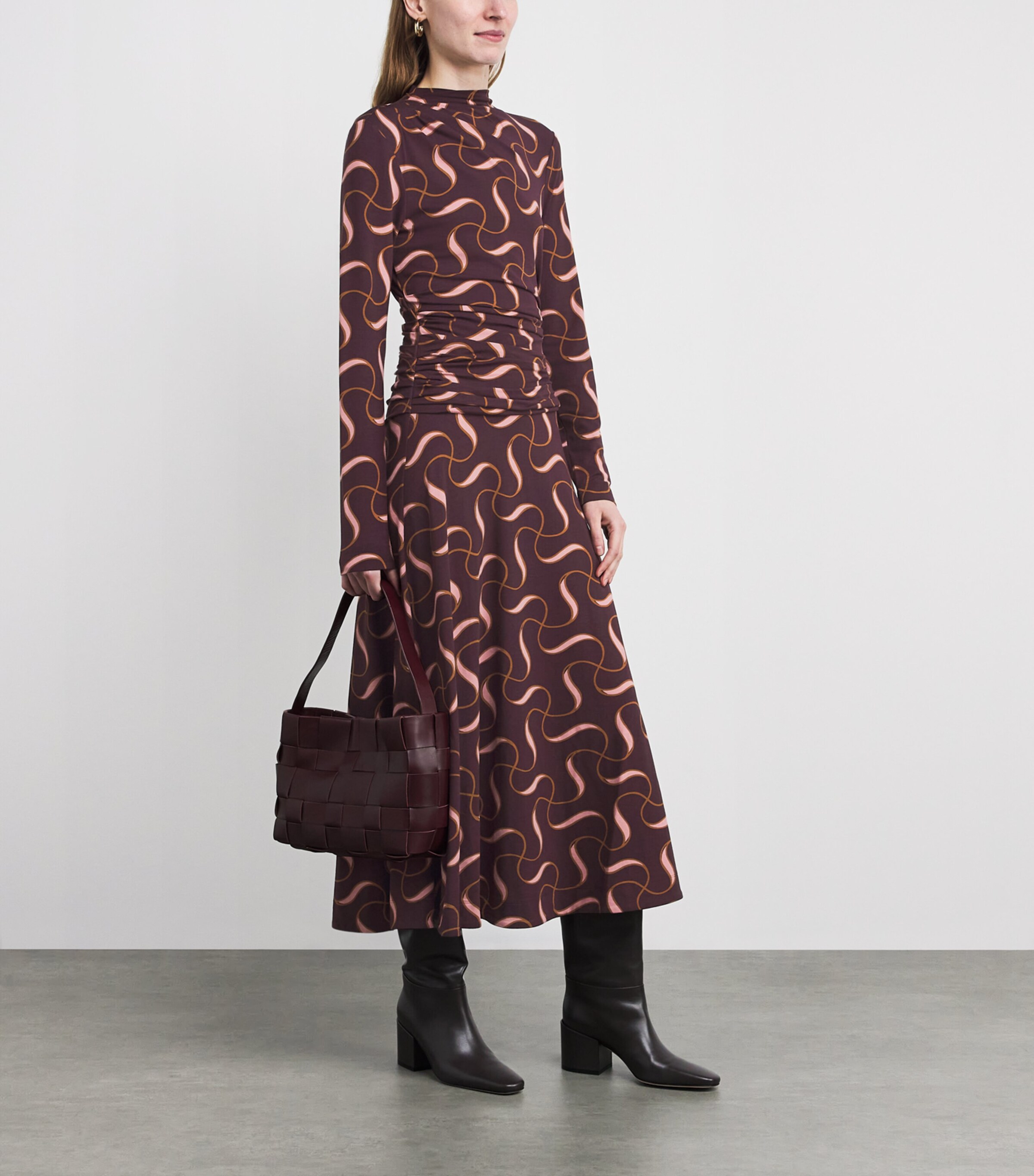 ME+EM Burgundy Jersey Ribbon Print Midi Dress | Harrods CA