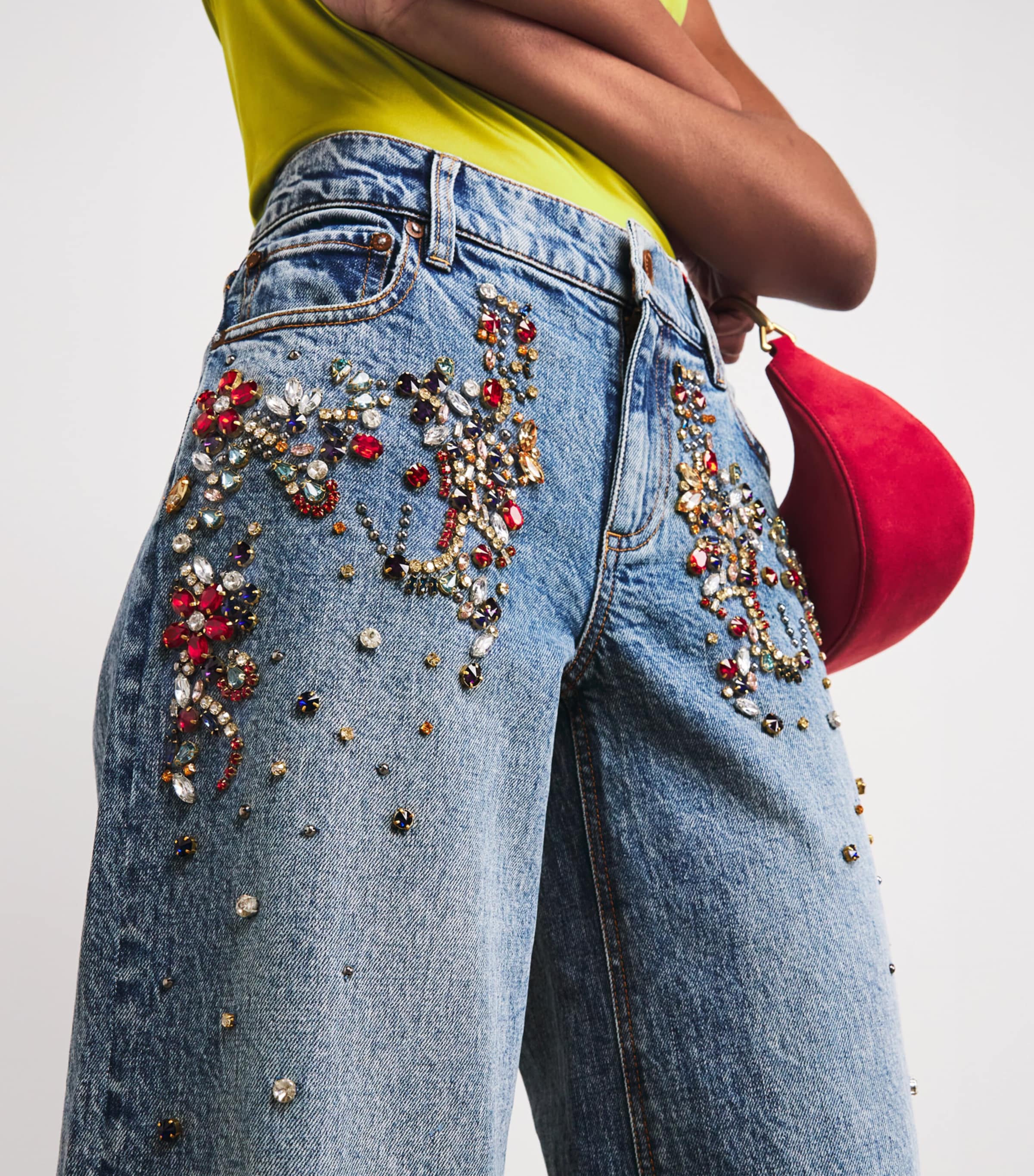Alice+Olivia Blue Embellished Amazing Relaxed Jeans | Harrods US
