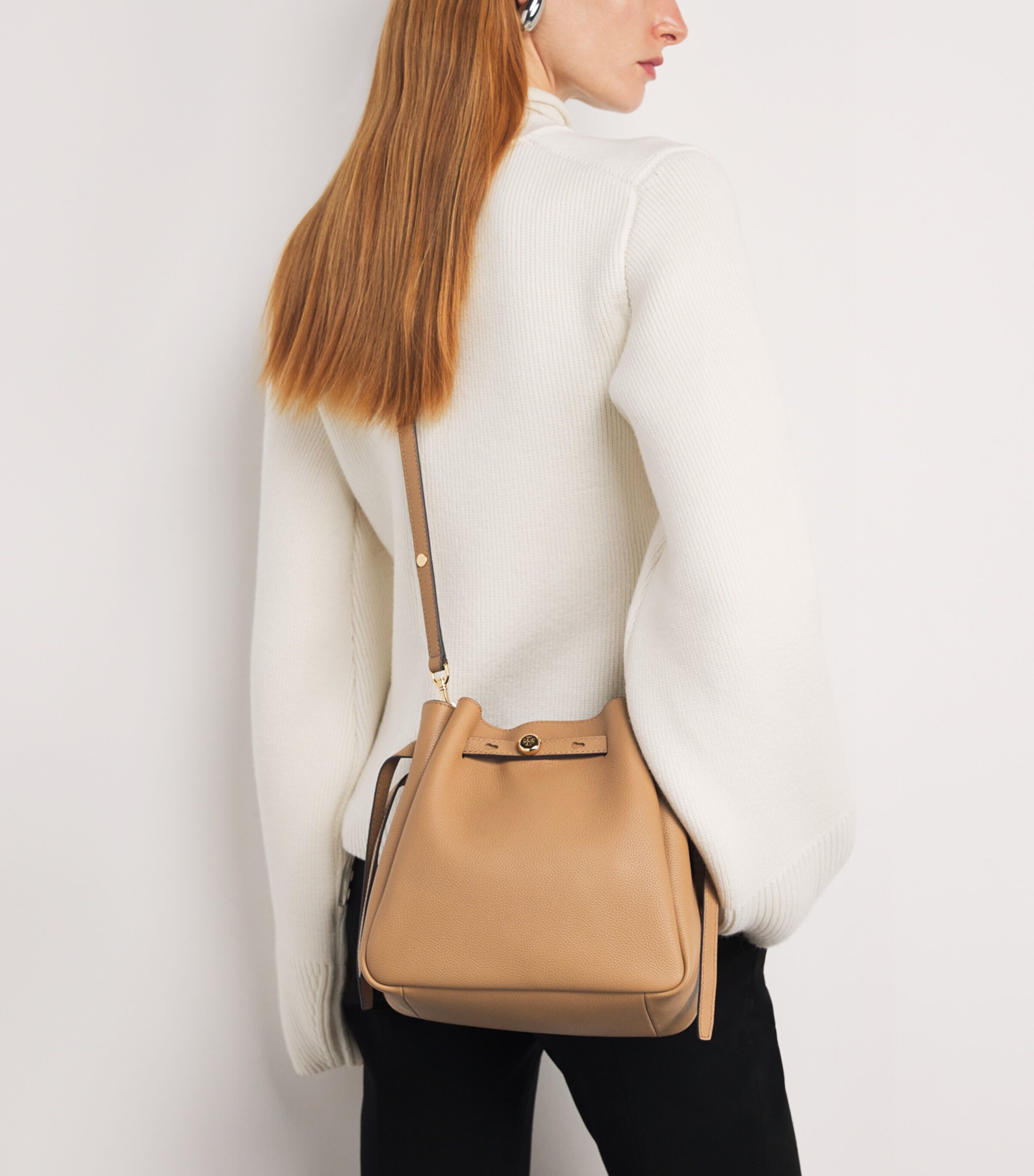 Tory Burch Brown Leather Romy Bucket Bag | Harrods CA