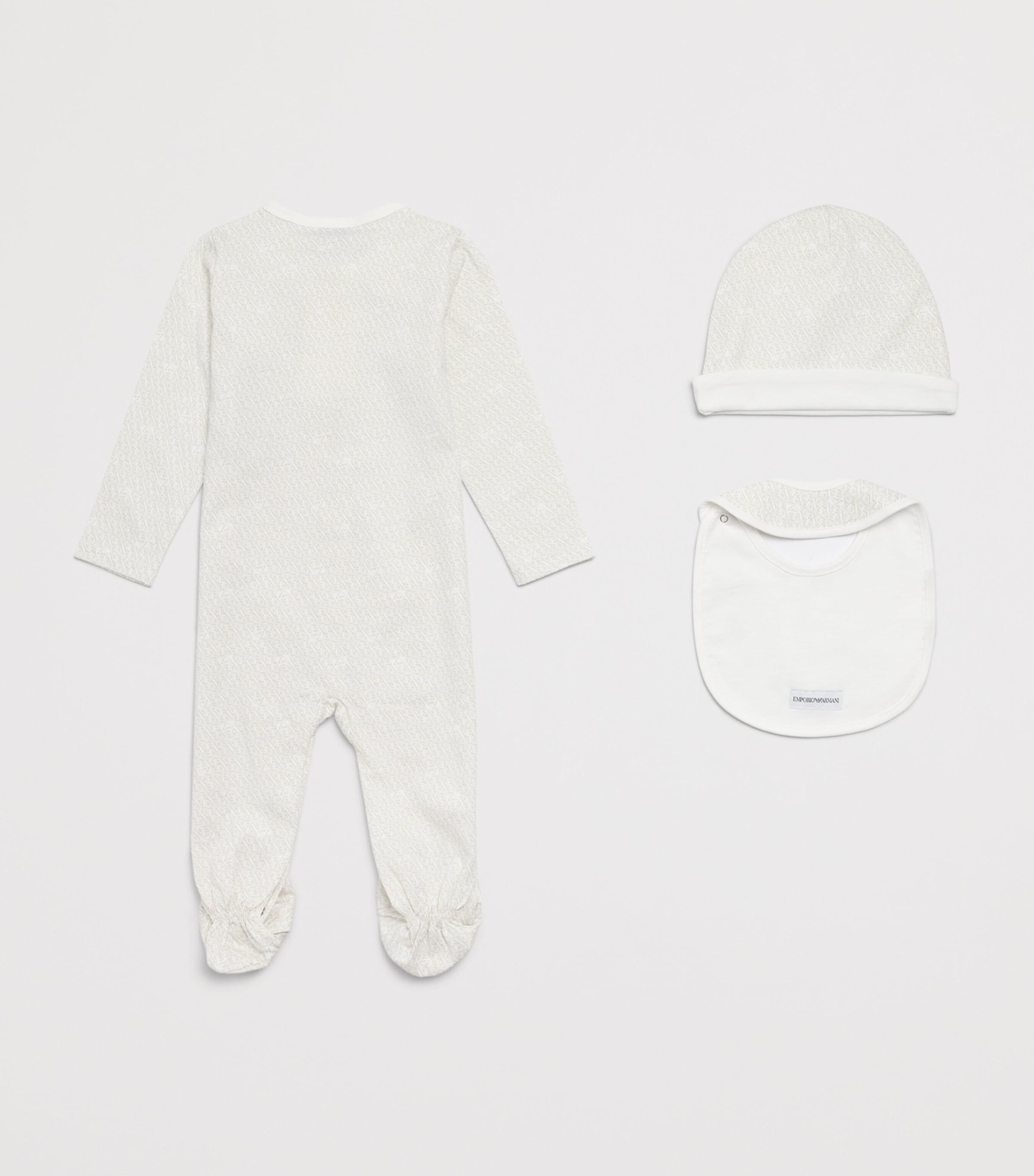 Emporio Armani Kids Brown Eagle Print All-In-One, Bib and Hat Set (1-12 ...