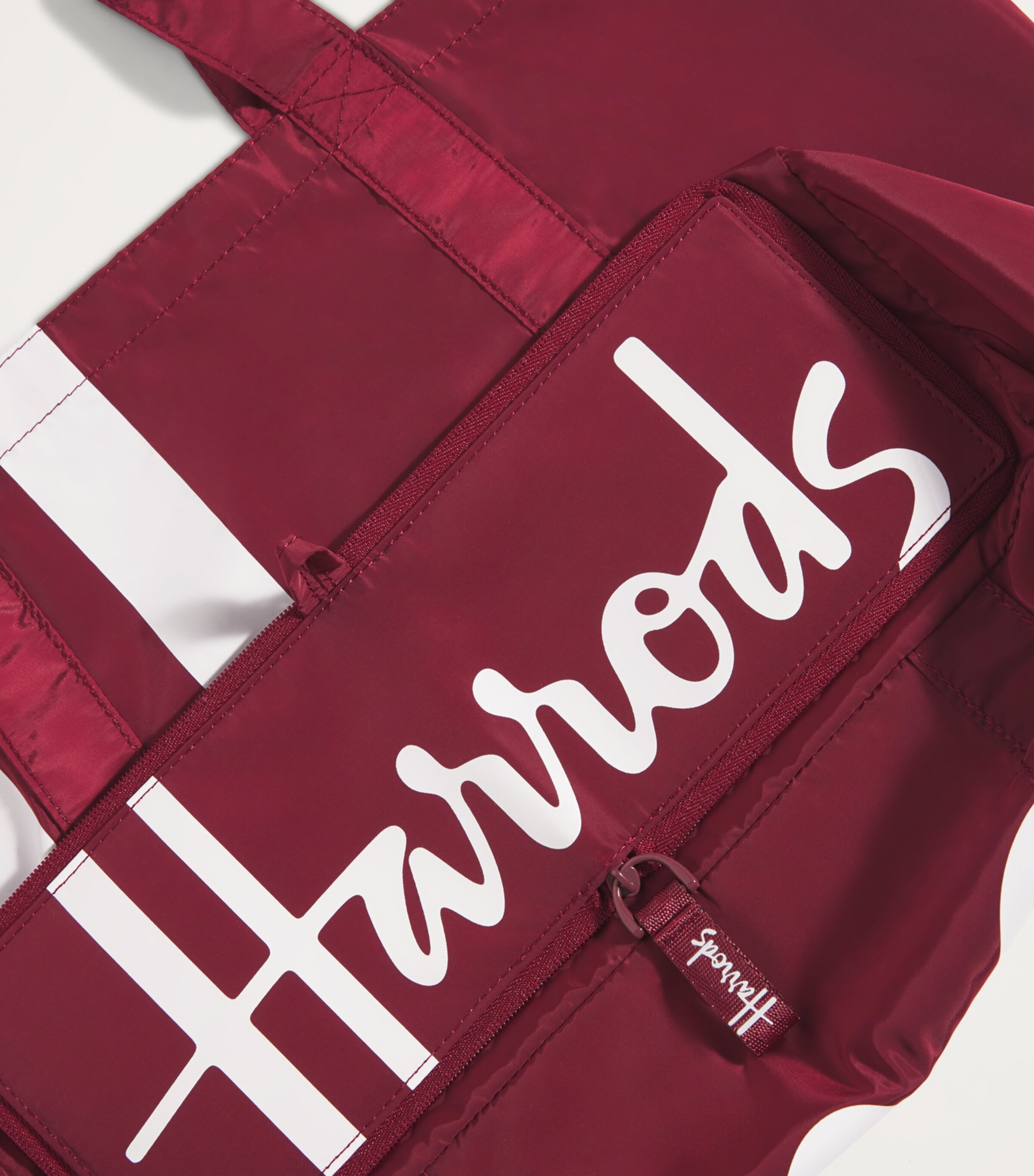 Harrods Burgundy Logo Pocket Shopper Bag | Harrods UK