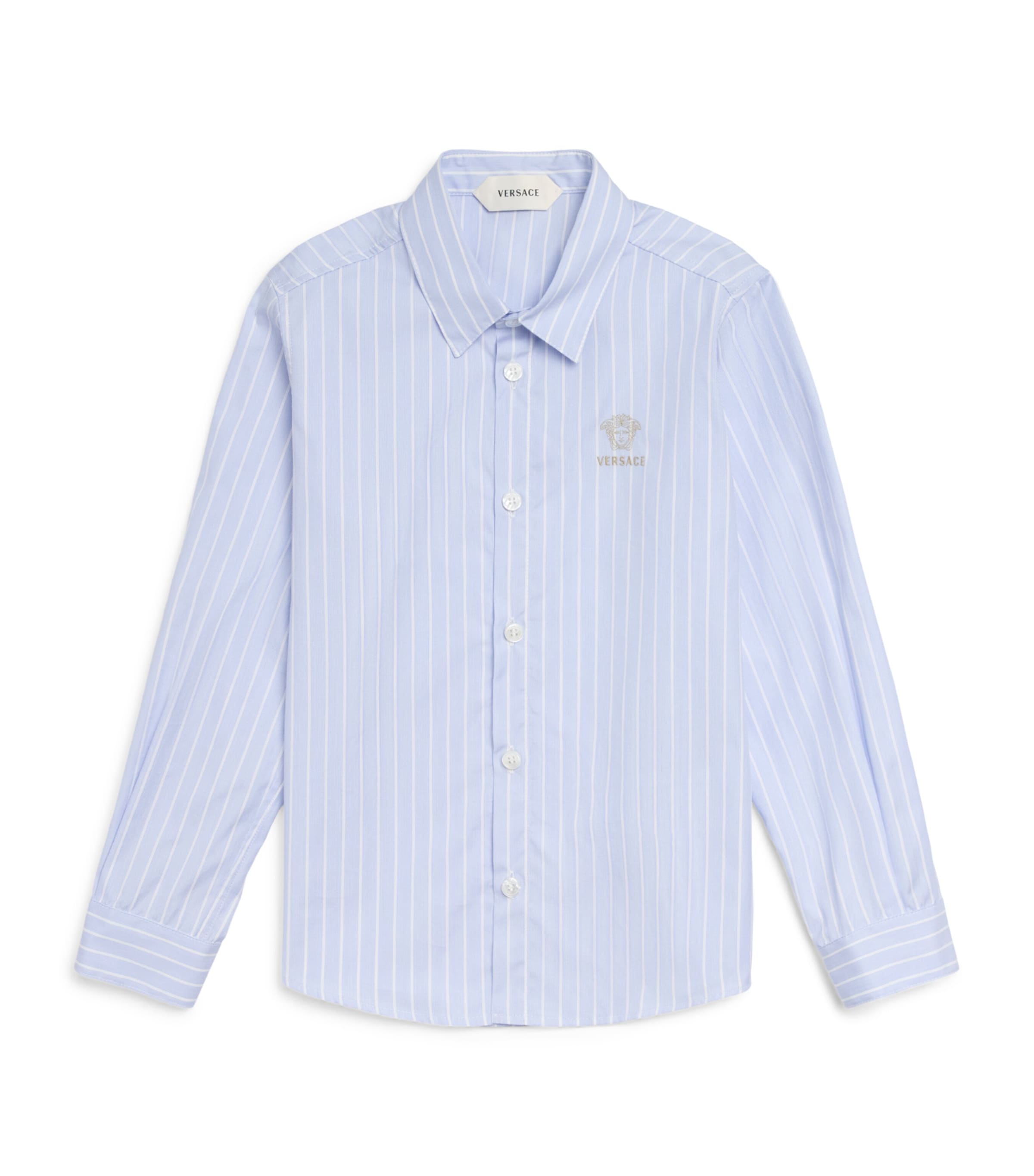 Versace Kids Blue Cotton Stripe Medusa Shirt (4-14 Years) | Harrods FR