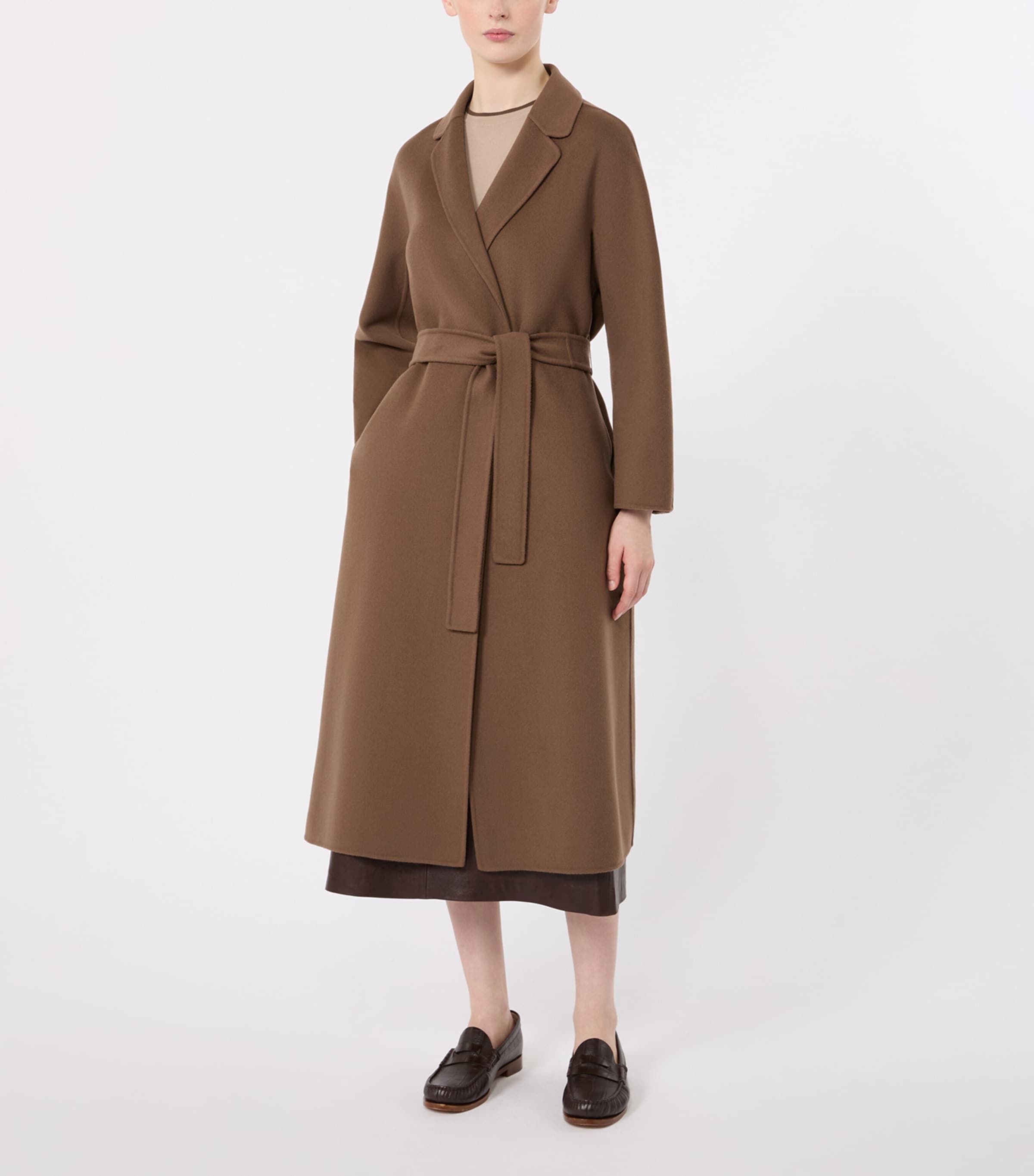 Max Mara Brown Virgin Wool Wrap Coat | Harrods ZA