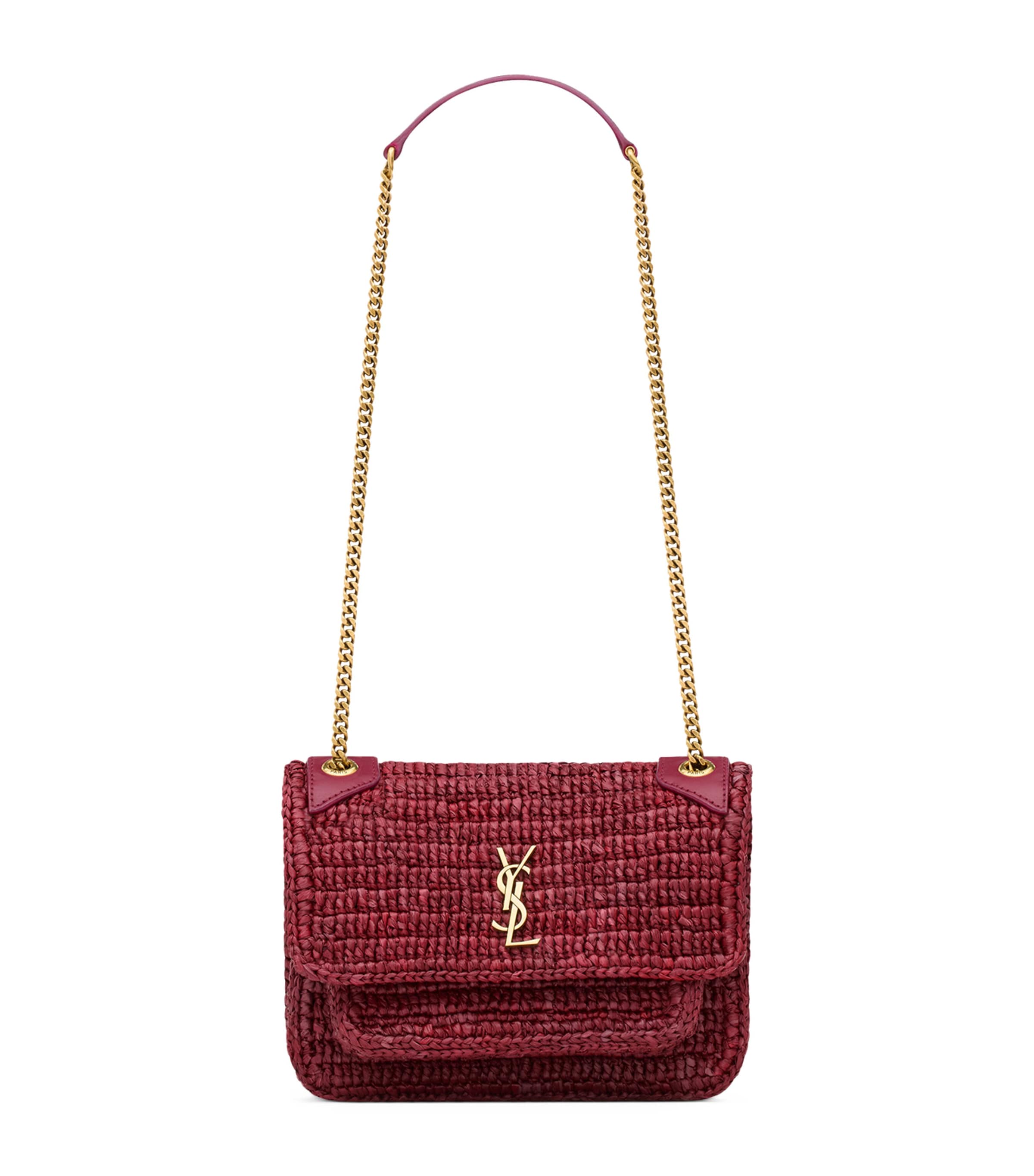 Saint Laurent Pink Mini Raffia Niki Shoulder Bag | Harrods UK