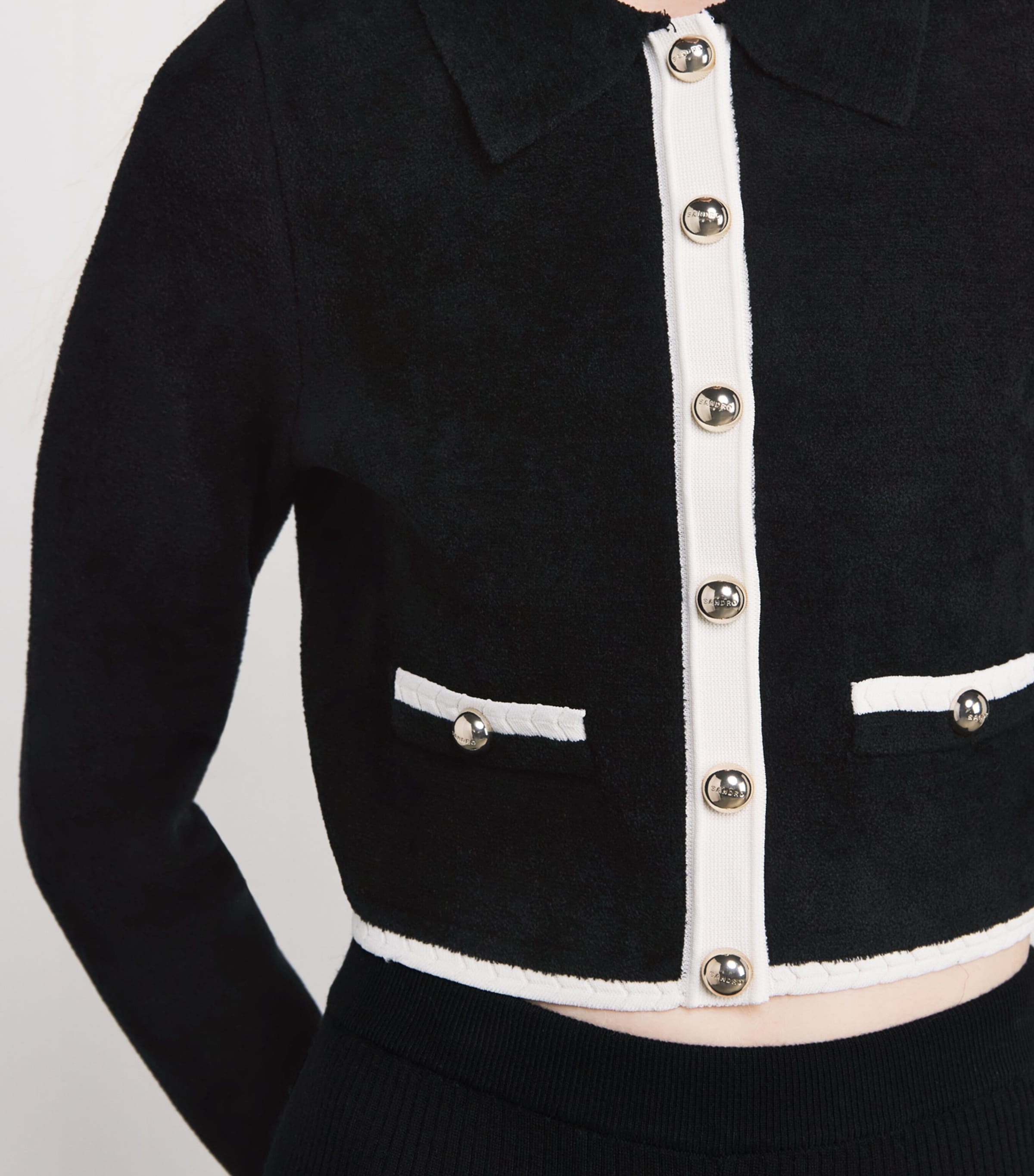 Sandro Paris Black Velvet Two-Tone Cardigan | Harrods CA