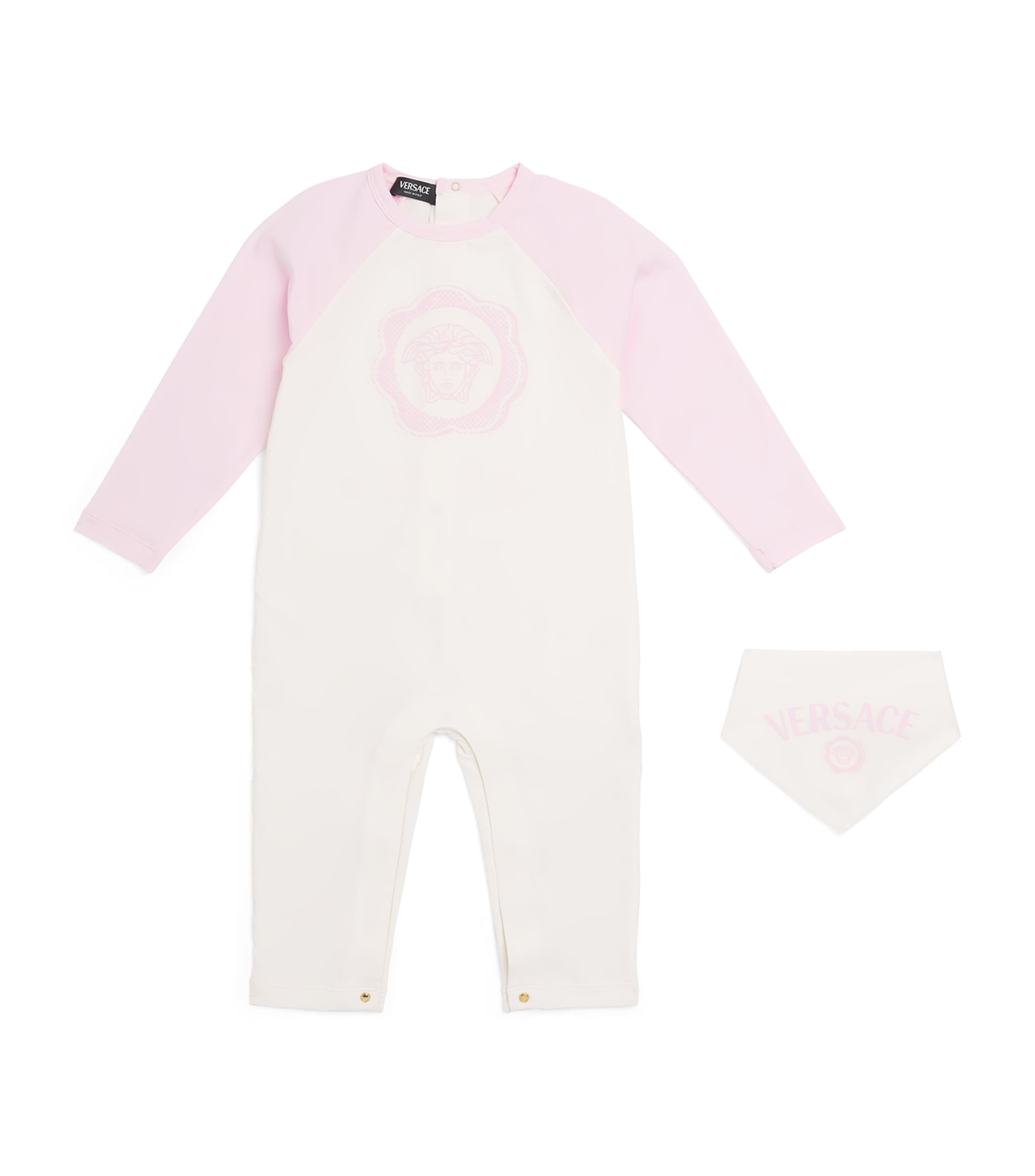 Versace Kids' Logo Playsuit And Bandana Gift Set In Pink | ModeSens