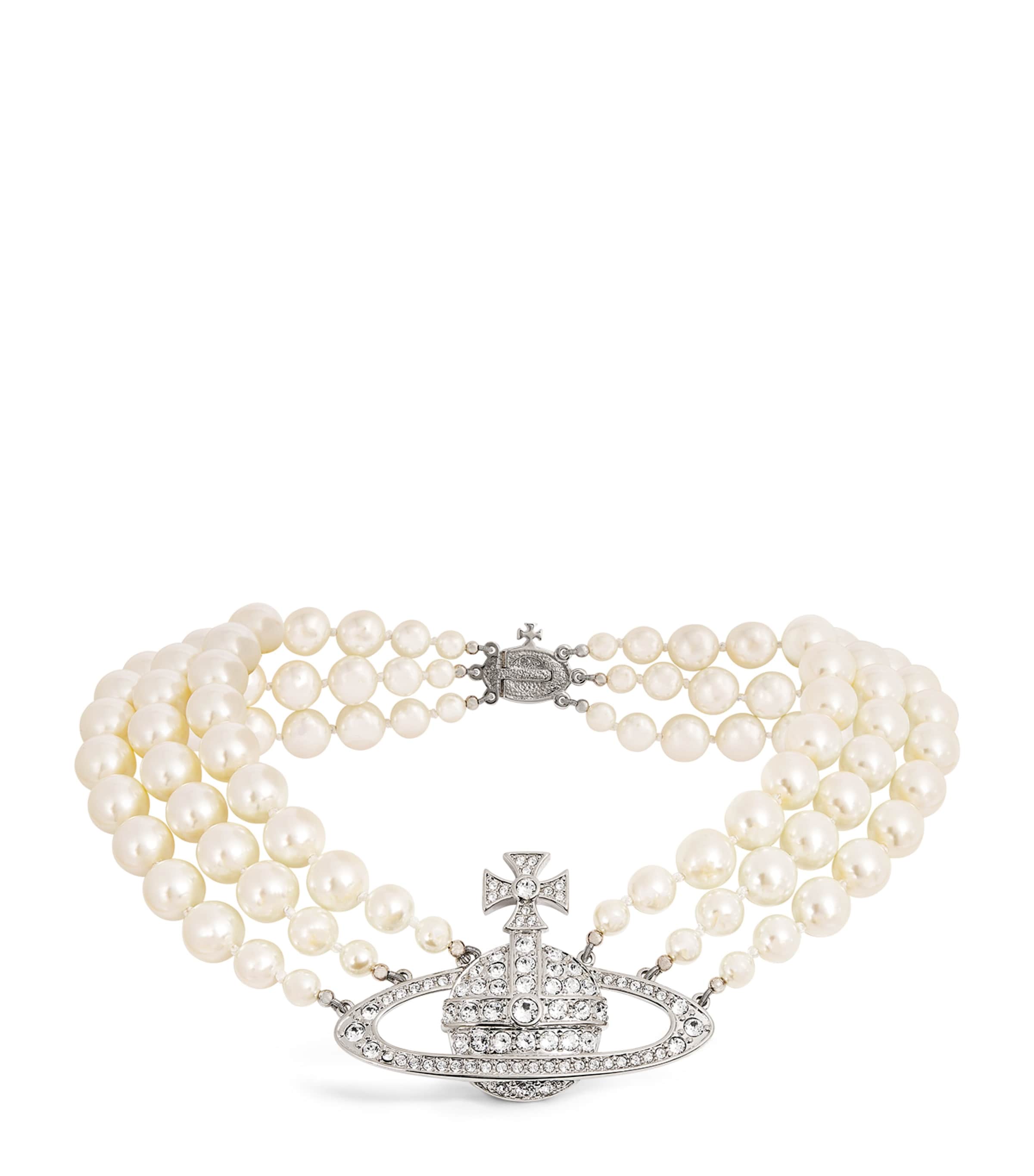 Vivienne Westwood Three-Row Pearl Bas Relief Necklace | Harrods UK