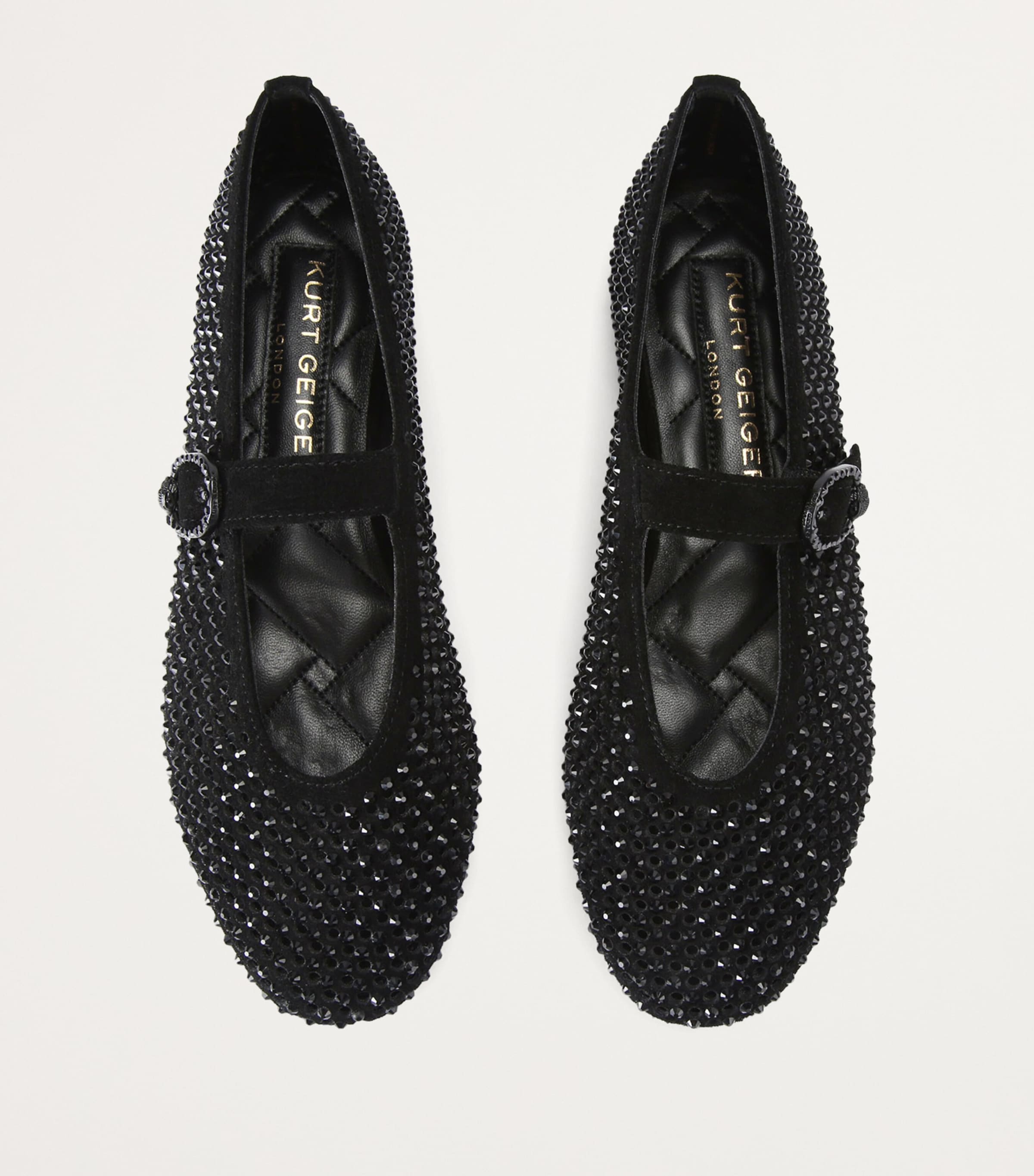 Kurt Geiger London Black Suede Embellished Mayfair Ballet Flats ...