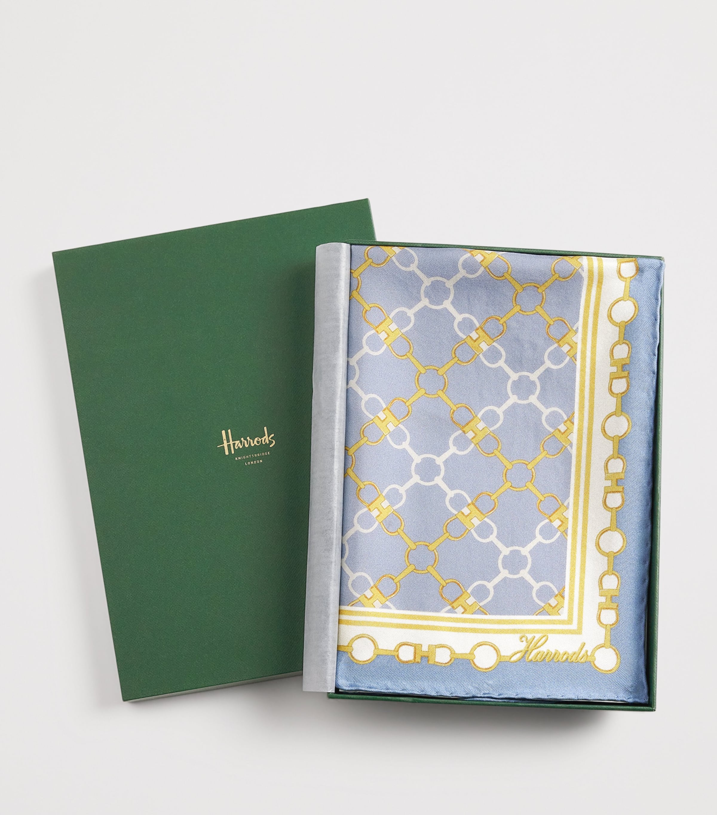 Harrods Blue Silk Chain Print Scarf | Harrods UK