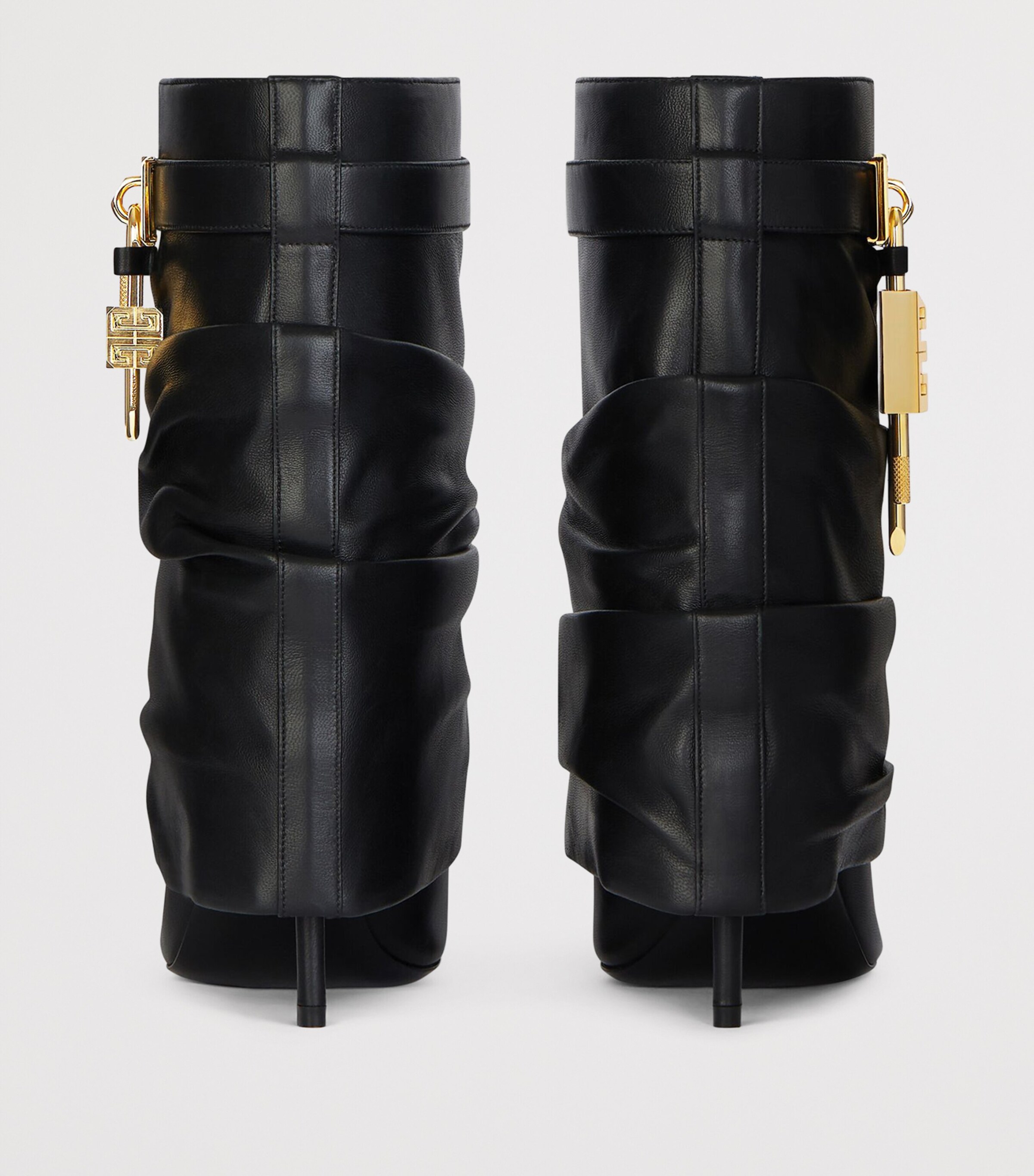 Givenchy Black Leather Scrunched Shark Lock Heeled Ankle Boots 100 ...