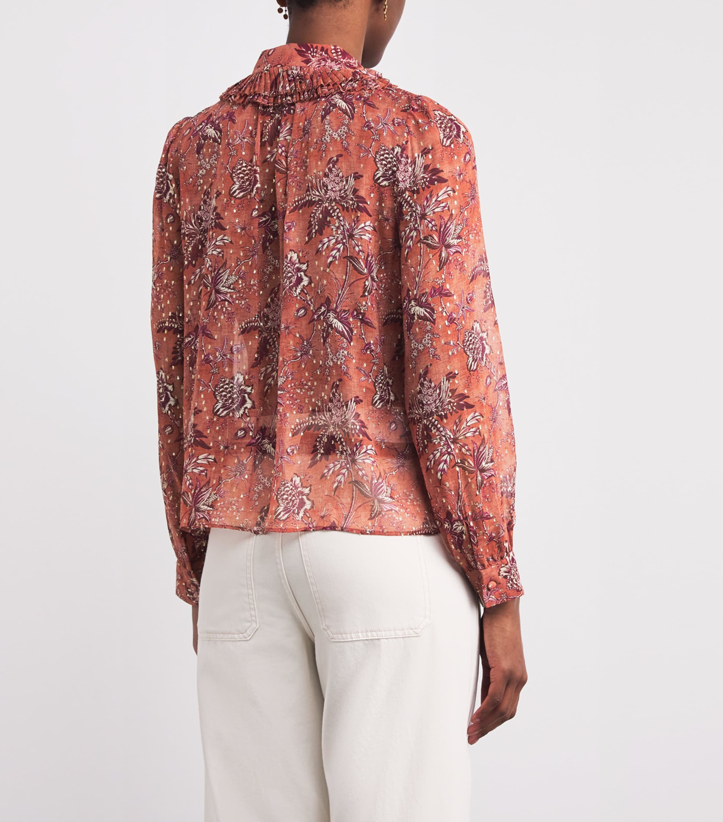 Ulla Johnson Orange Silk-Blend Ruffle-Detail Nina Blouse | Harrods AE