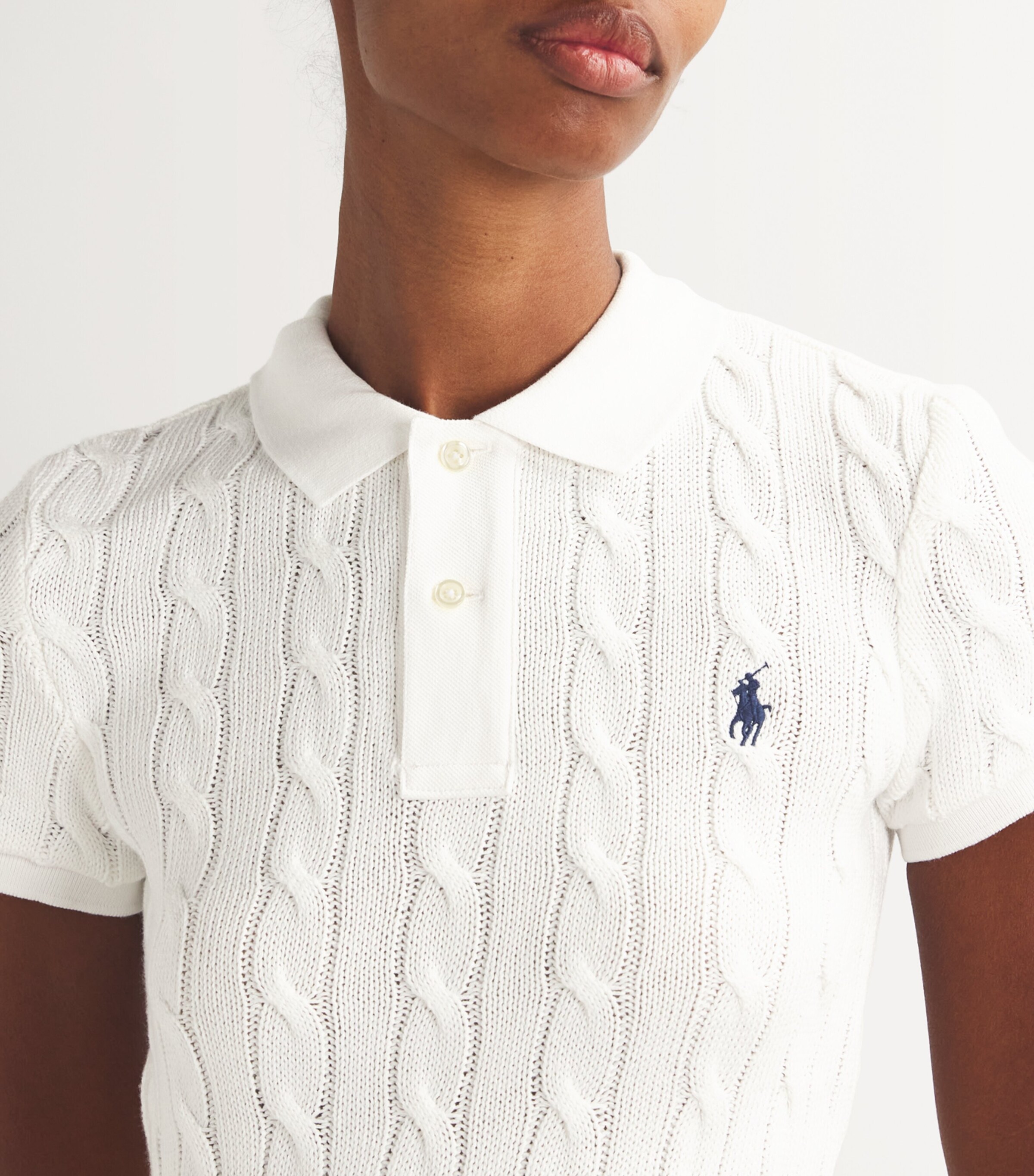 Polo Ralph Lauren White Cable-Knit Polo Shirt | Harrods US