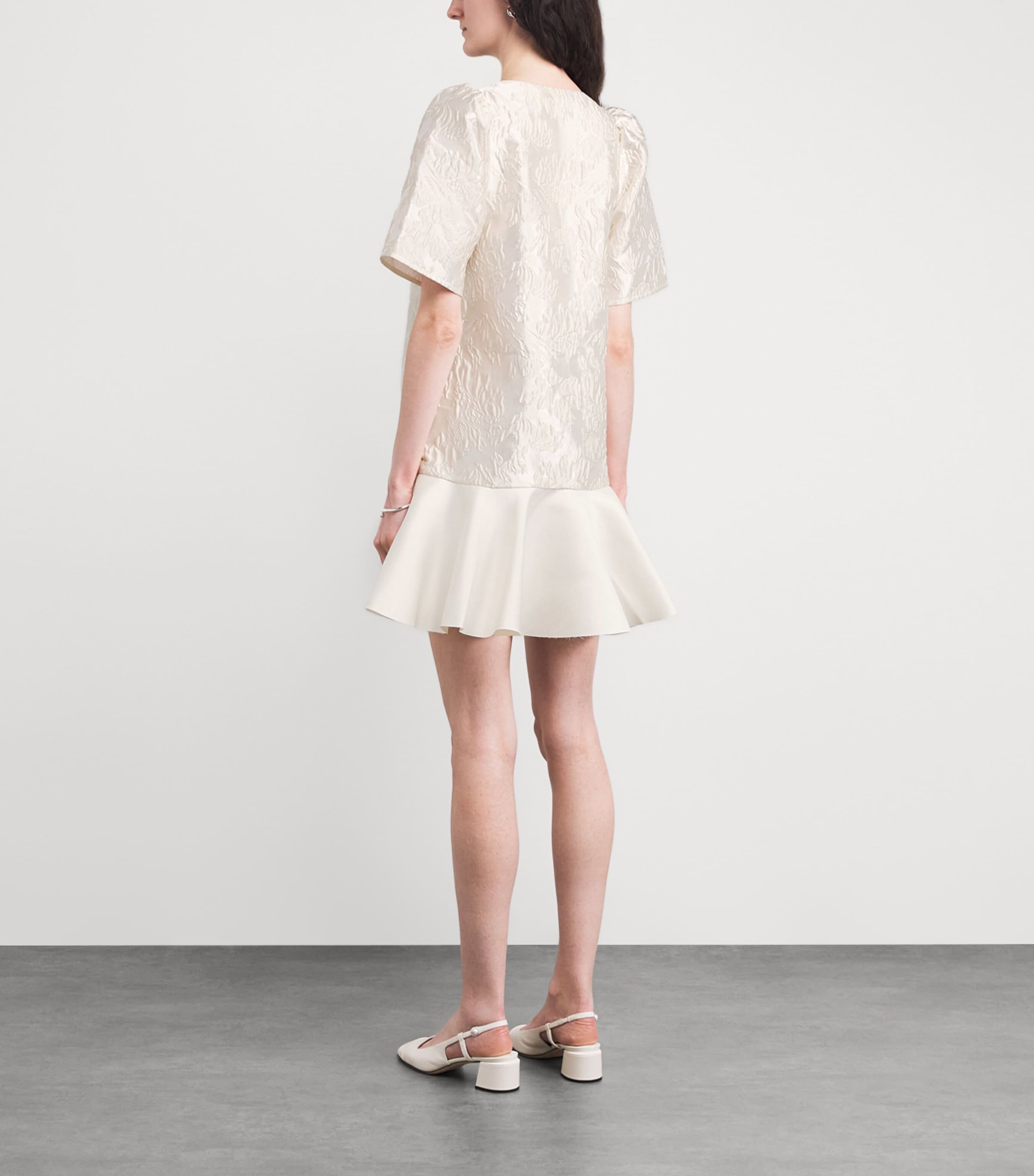 GANNI Ivory Satin Jacquard Mini Dress | Harrods HK