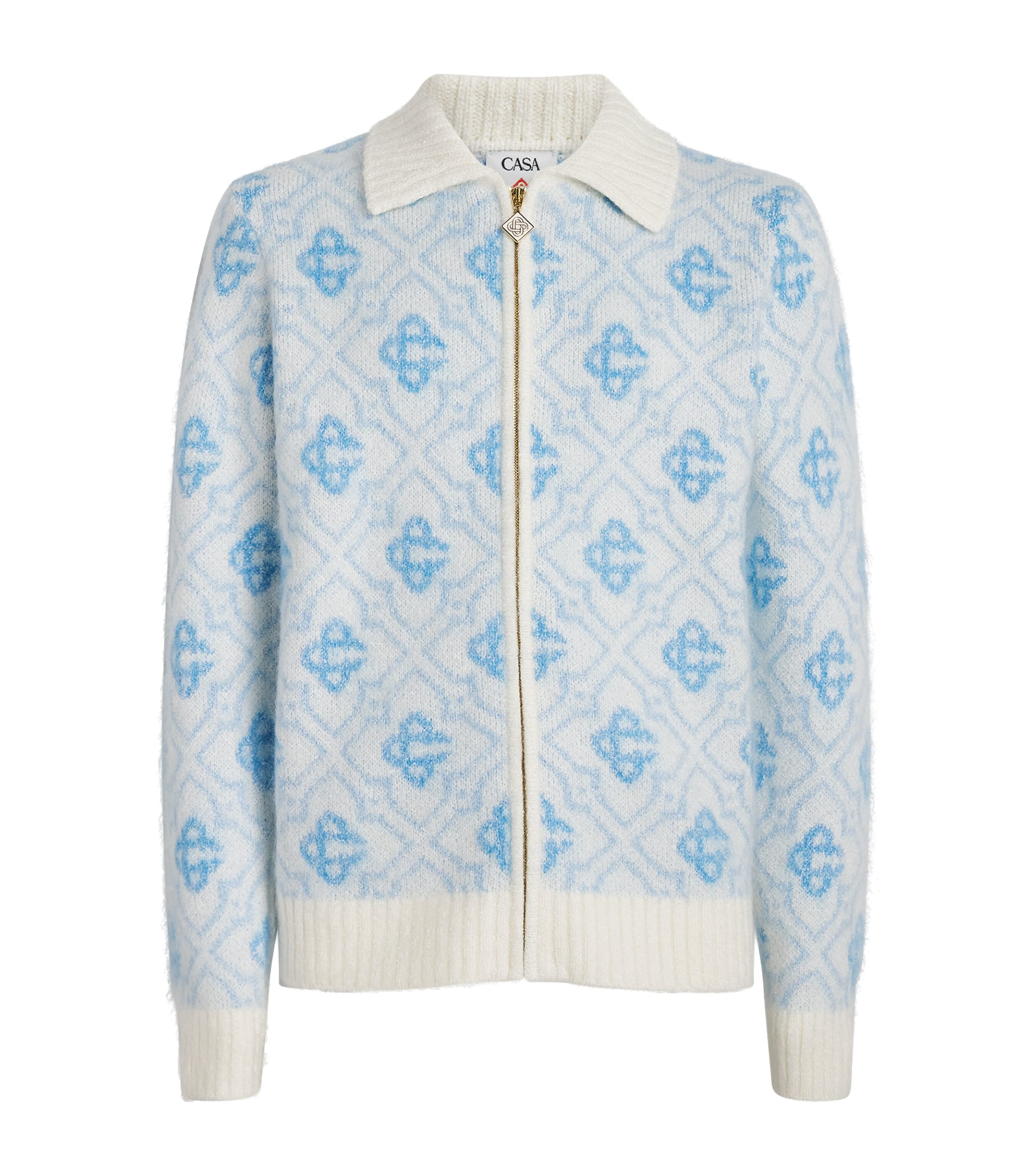 Casablanca White Merino Wool Zip-Up Cardigan | Harrods UK