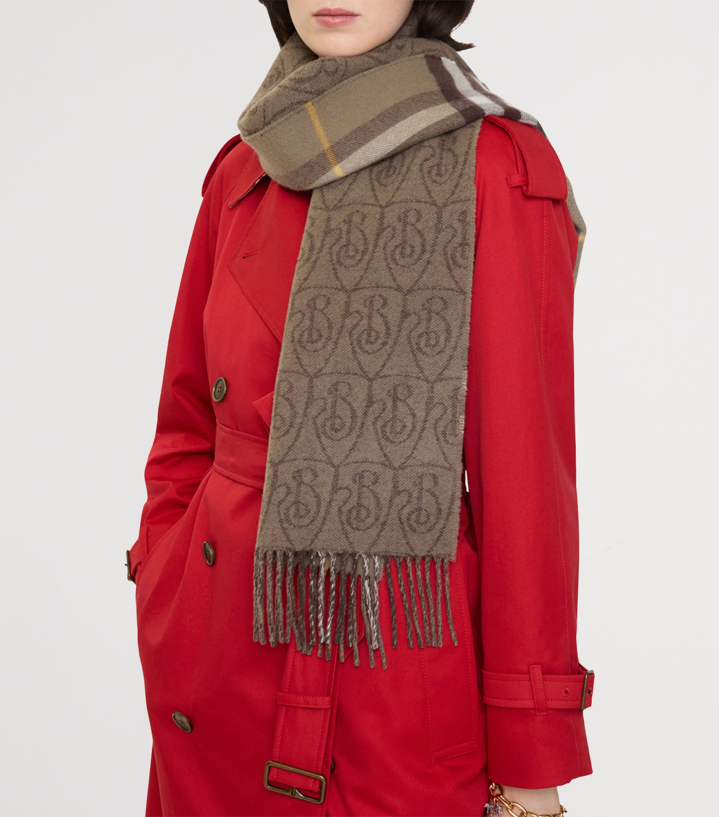Burberry Brown Cashmere Reversible B Shield Scarf | Harrods DE
