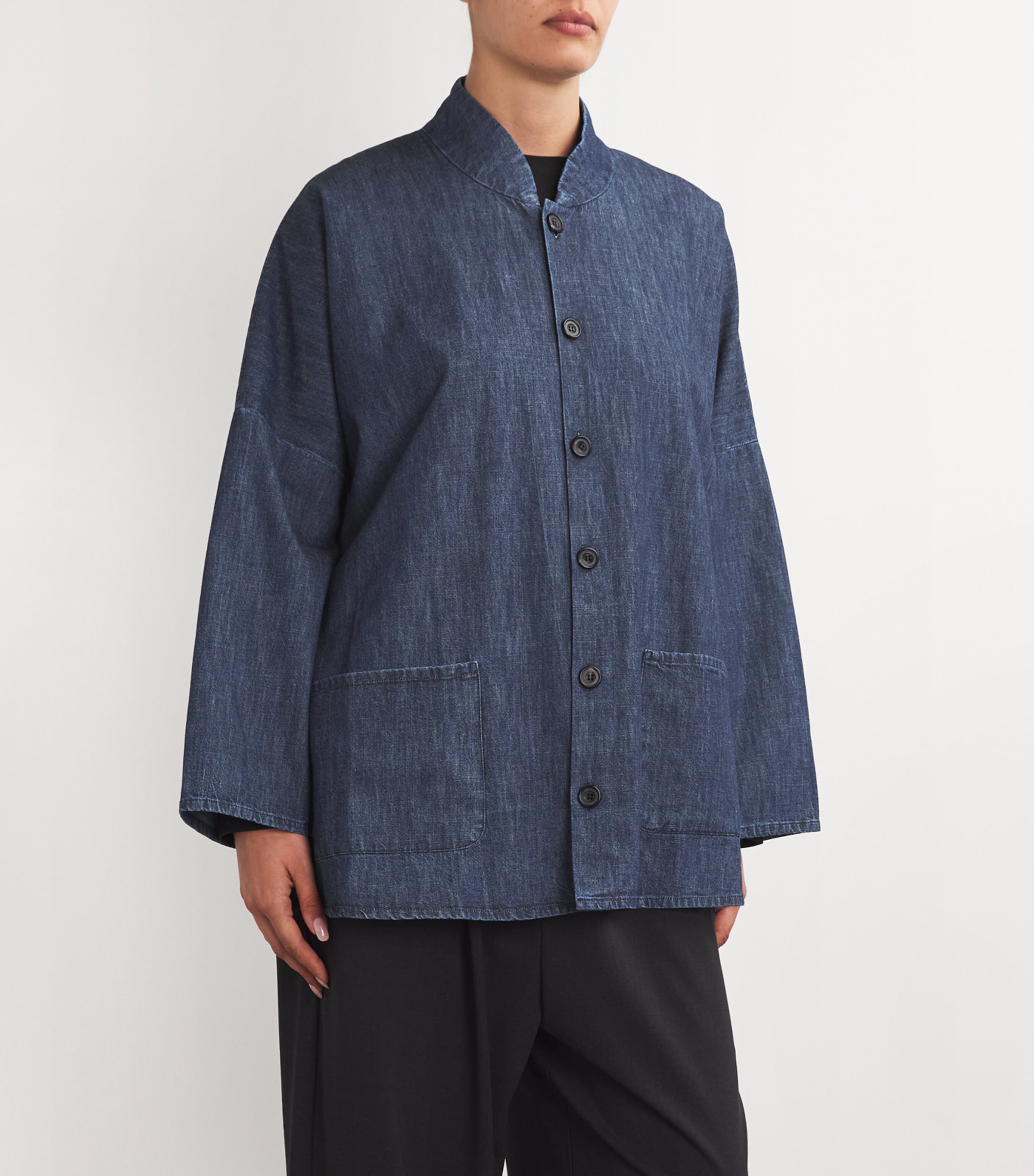 Eskandar Mandarin-Collar Denim Jacket | Harrods UK