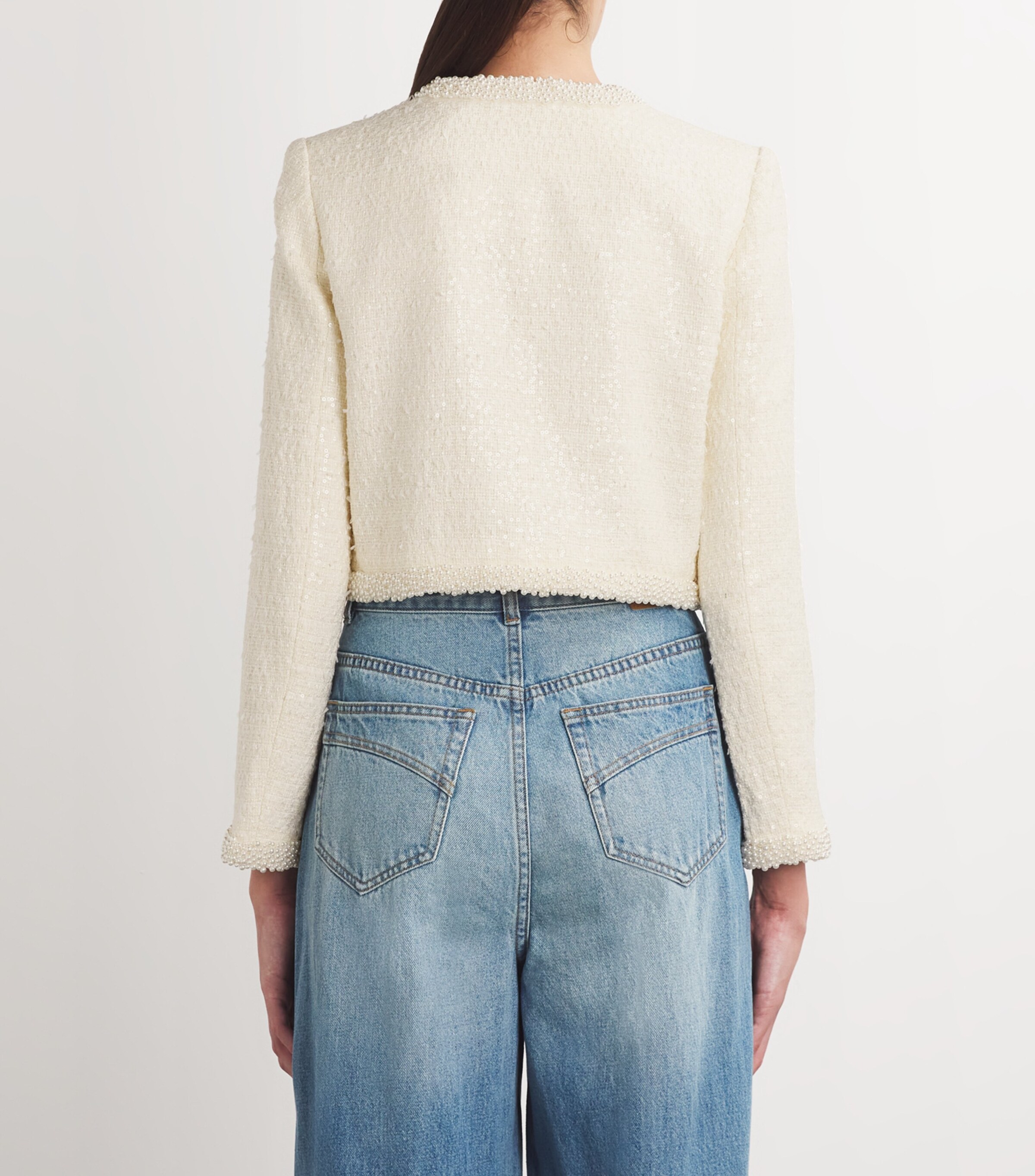Self-Portrait Bouclé Pearl-Trim Jacket | Harrods UK