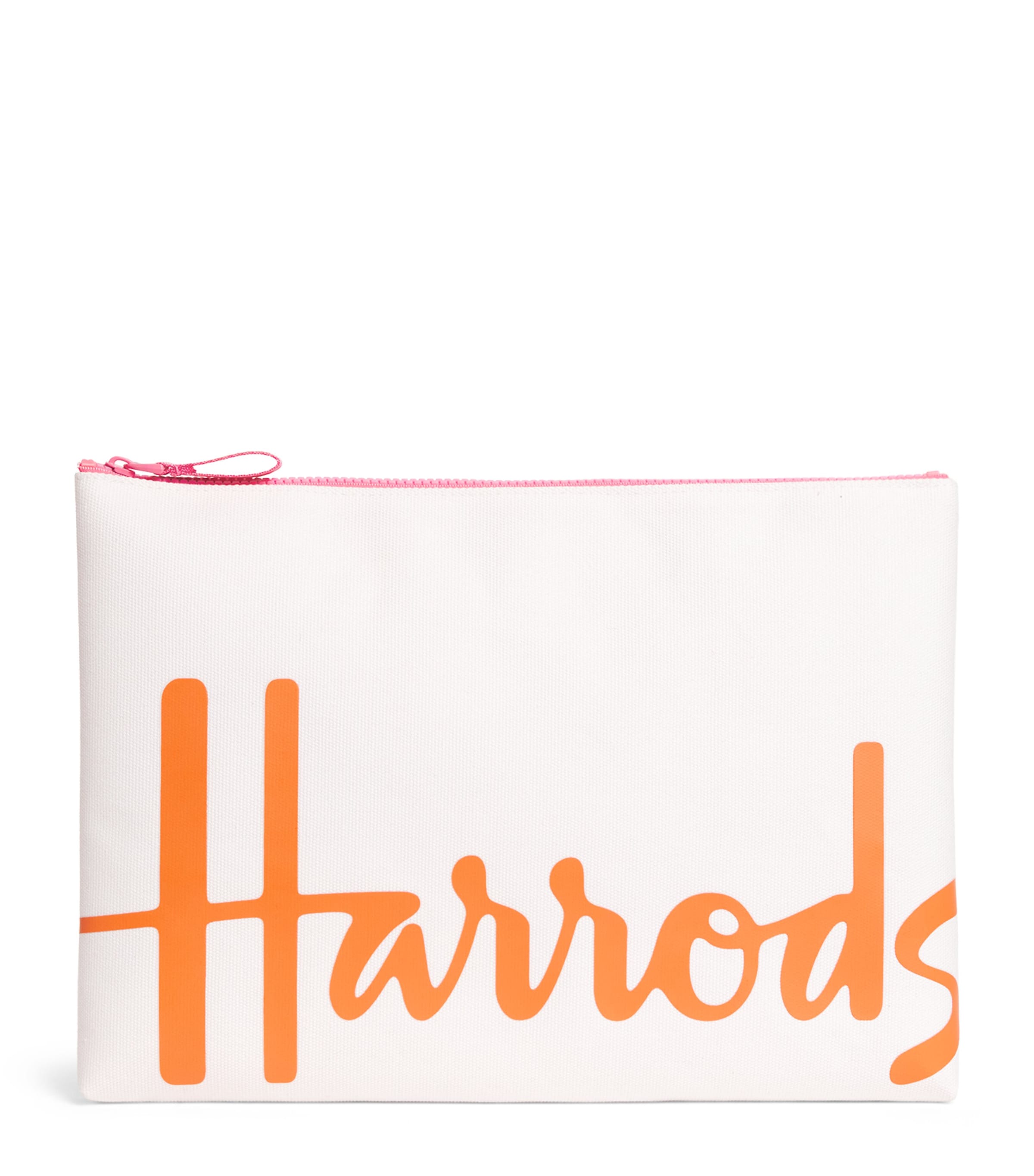 Harrods Orange Large Cotton Logo Pouch | Harrods UK