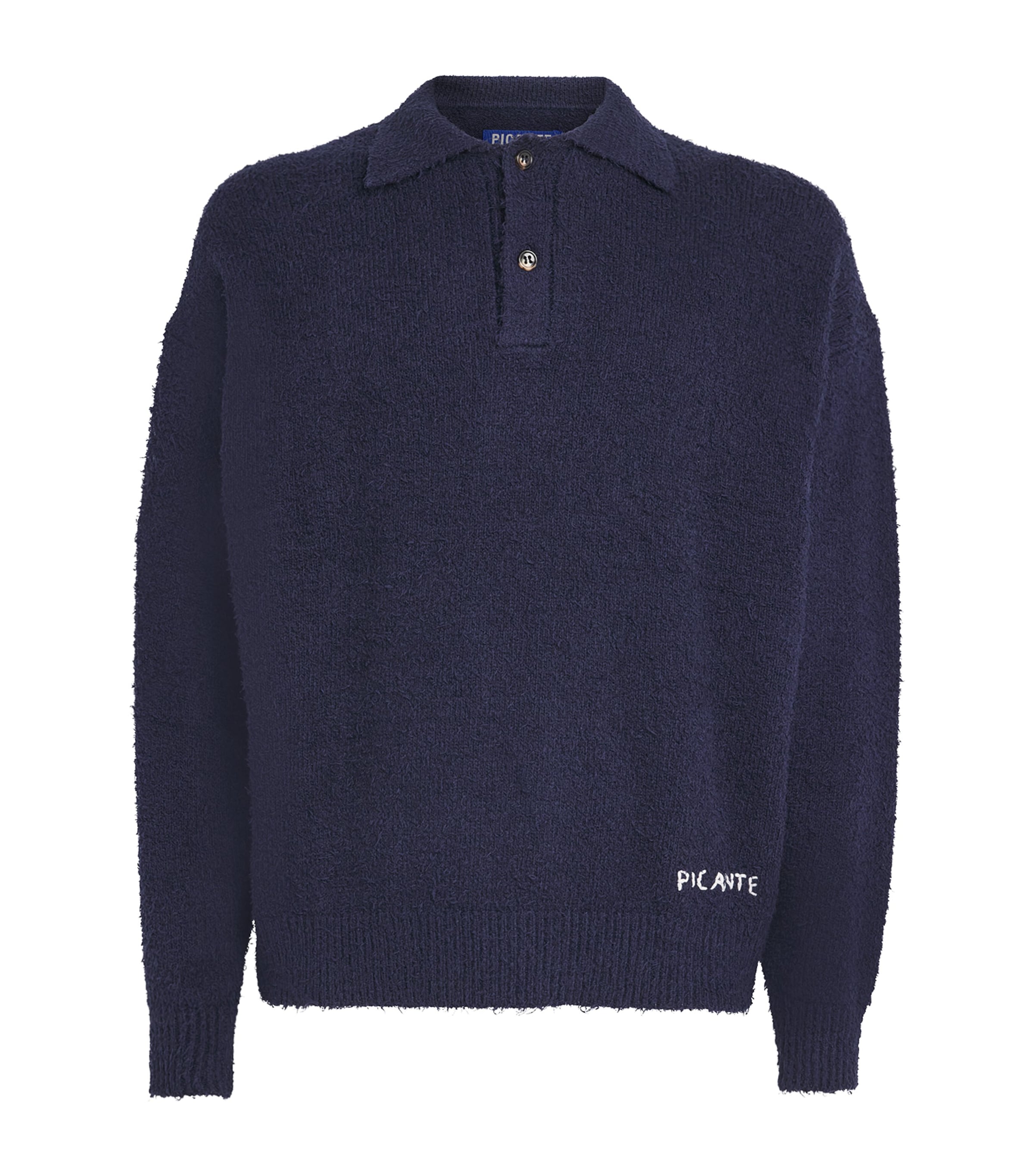 PICANTE Navy Cotton-Blend Shaggy Yarn Polo Sweater | Harrods UK