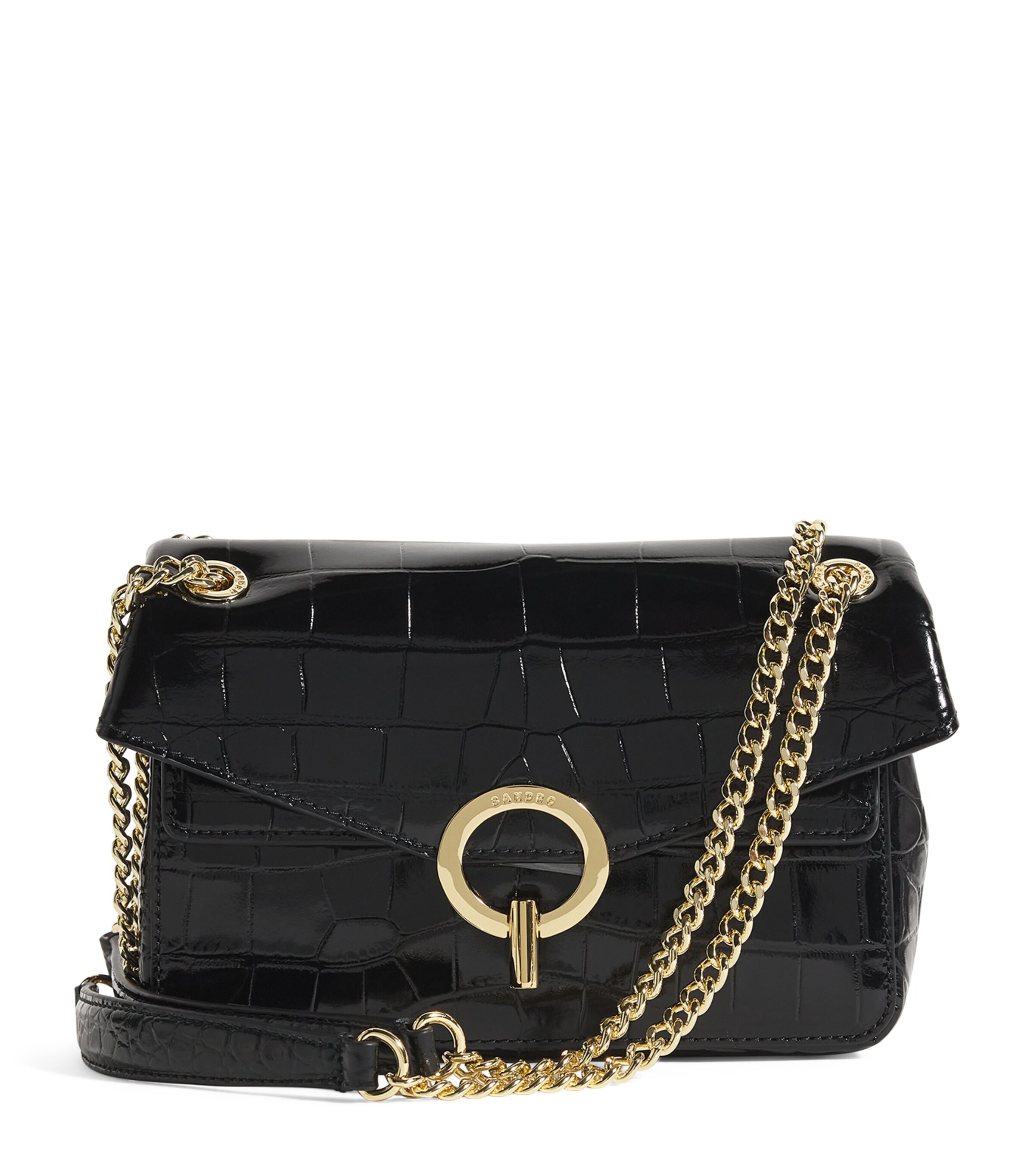 Sandro Paris Black Leather Yza Shoulder Bag | Harrods UK