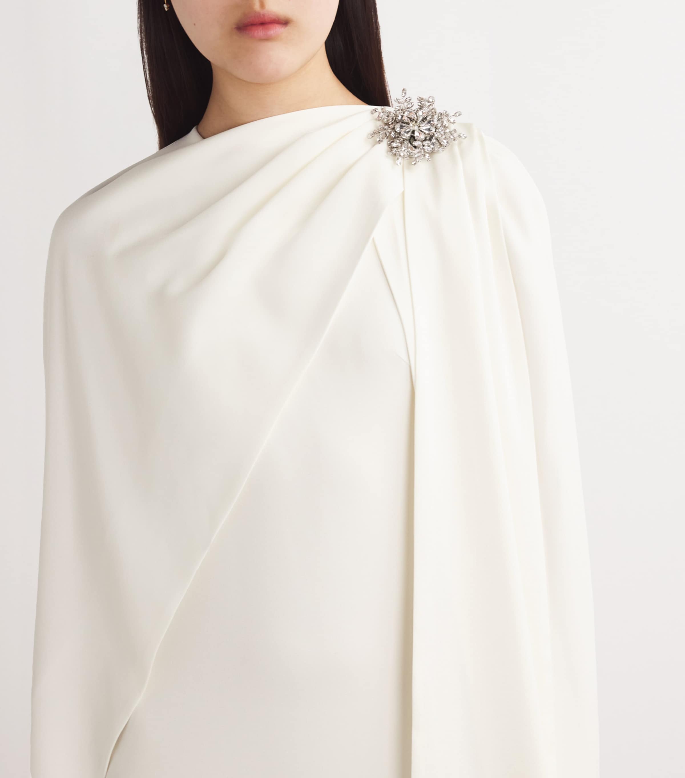 Huishan Zhang White Danica Cape Broach Gown | Harrods UK