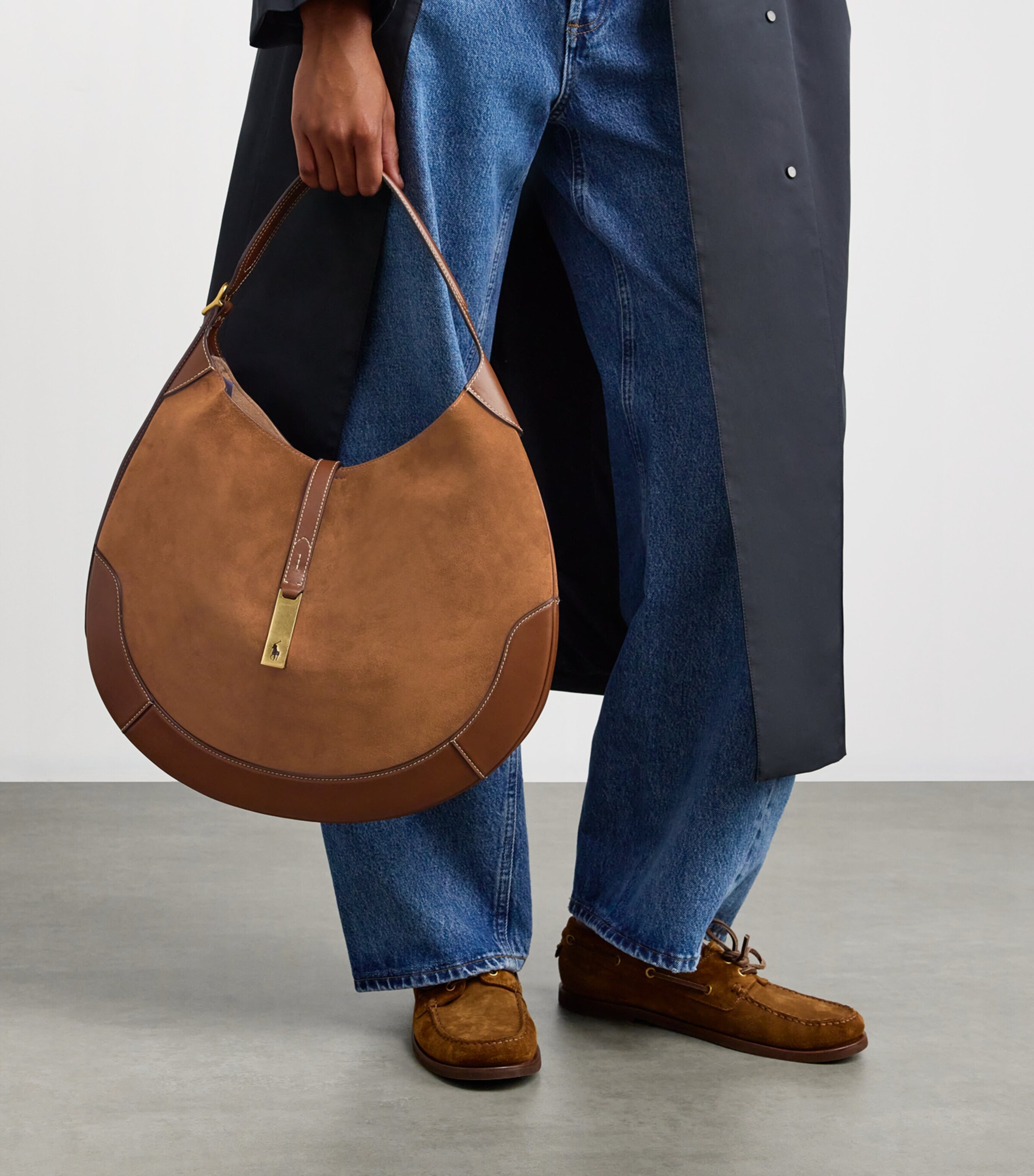 Polo Ralph Lauren Brown Medium Suede ID Shoulder Bag | Harrods US
