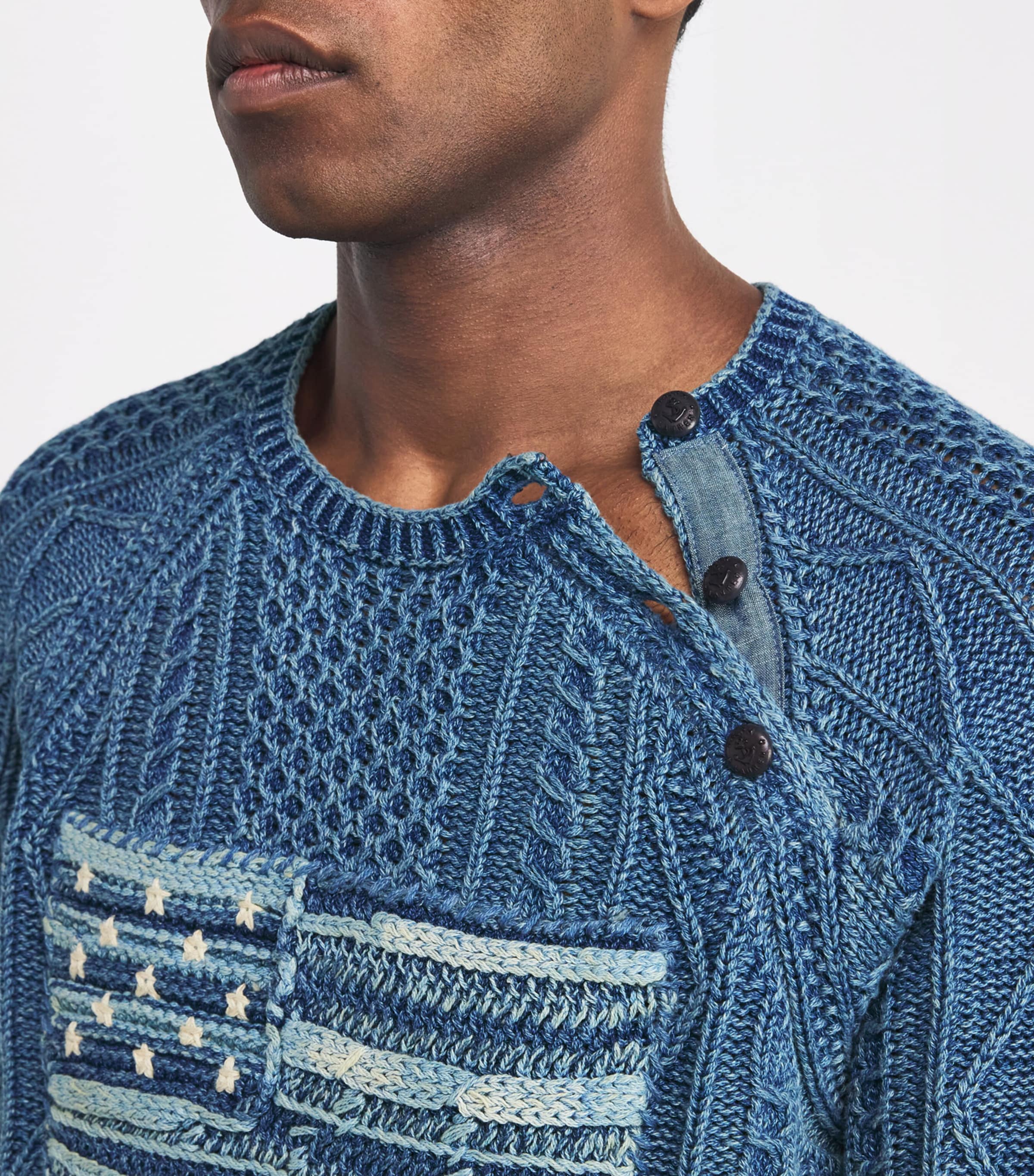 Polo Ralph Lauren Navy Cotton Aran-Knit Flag Sweater | Harrods UK