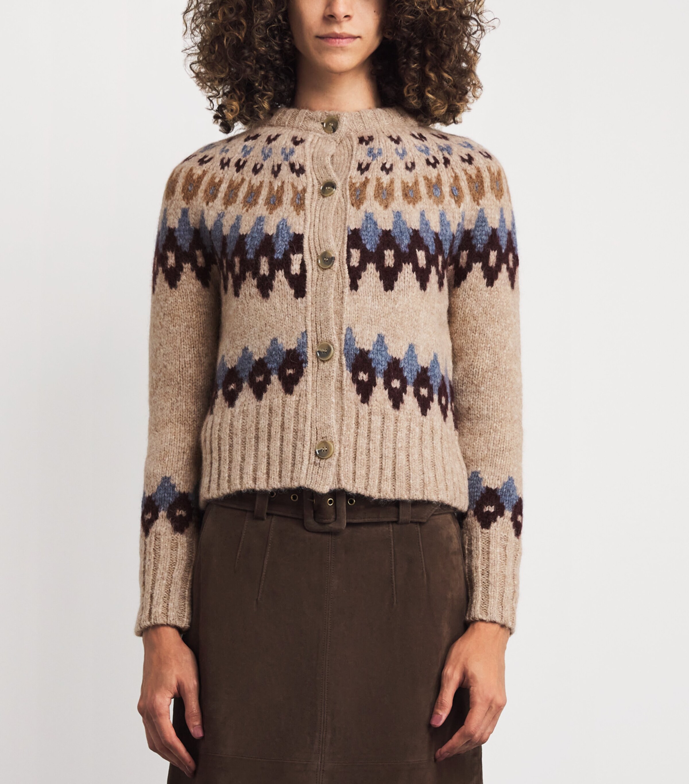 Veronica Beard Beige Alpaca Wool-Blend Fair Isle Christina Cardigan ...