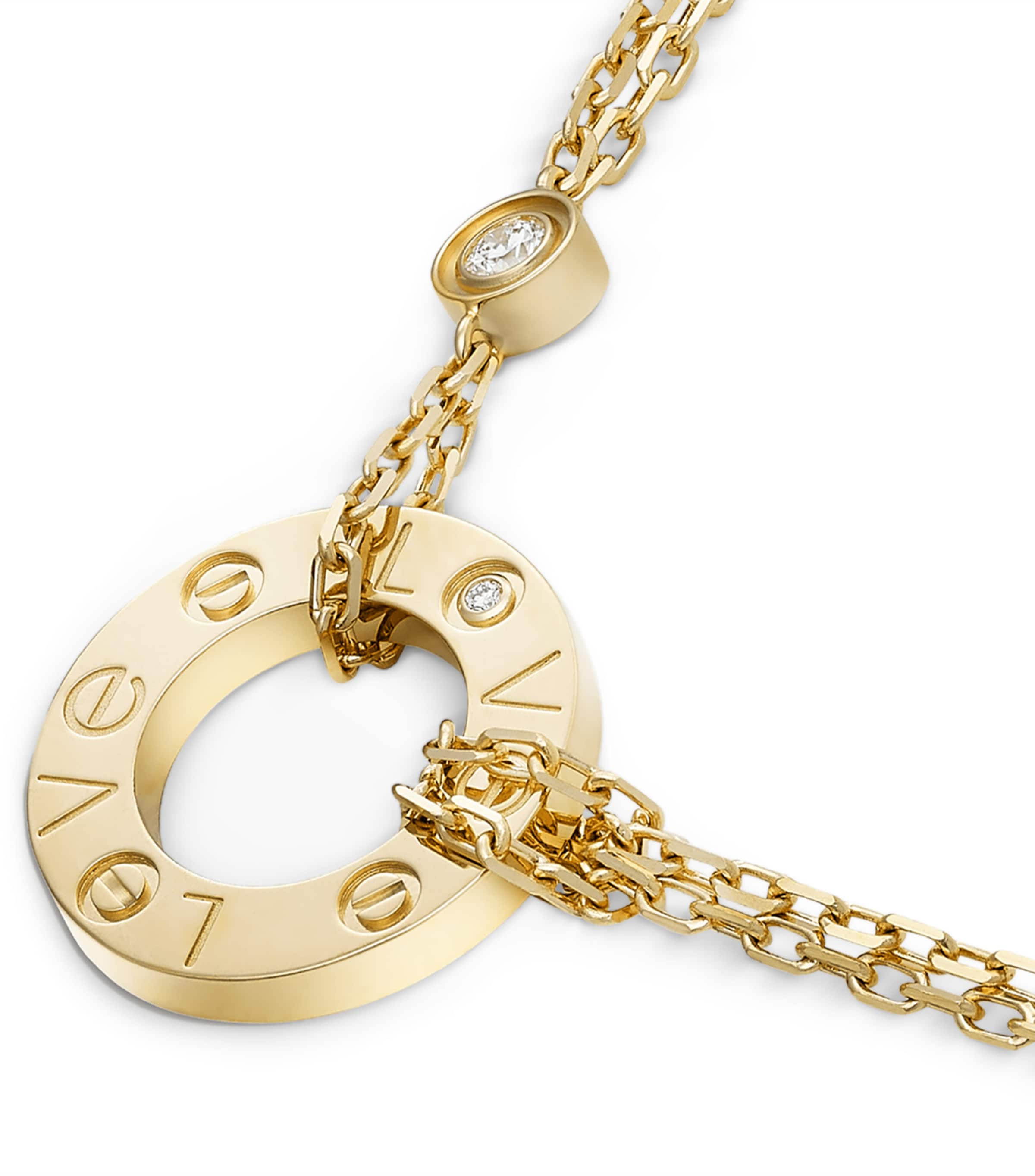 Cartier Yellow Gold and Diamond LOVE Double Chain Necklace | Harrods UK