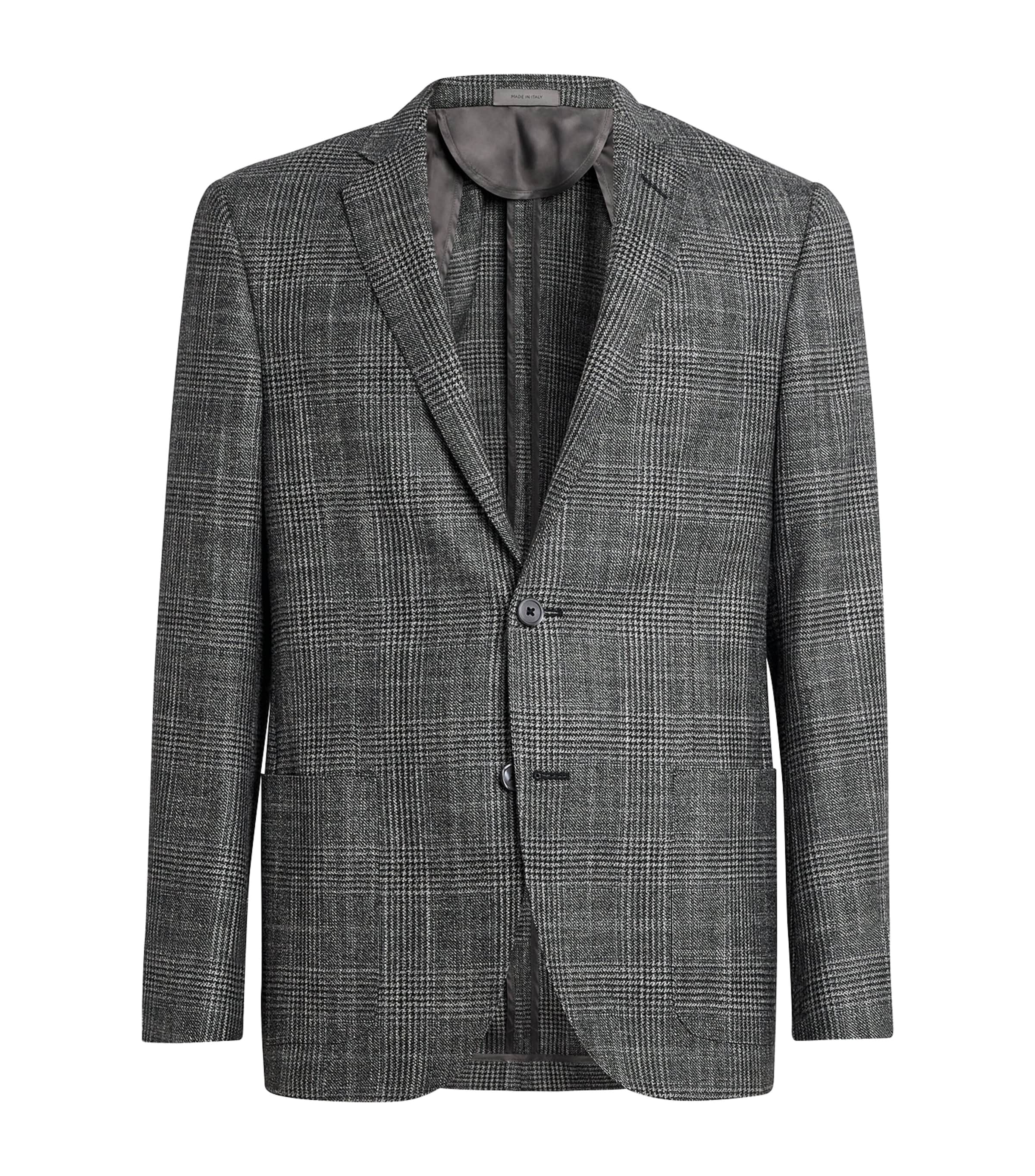 Corneliani Grey Virgin Wool-Blend Check Blazer | Harrods UK