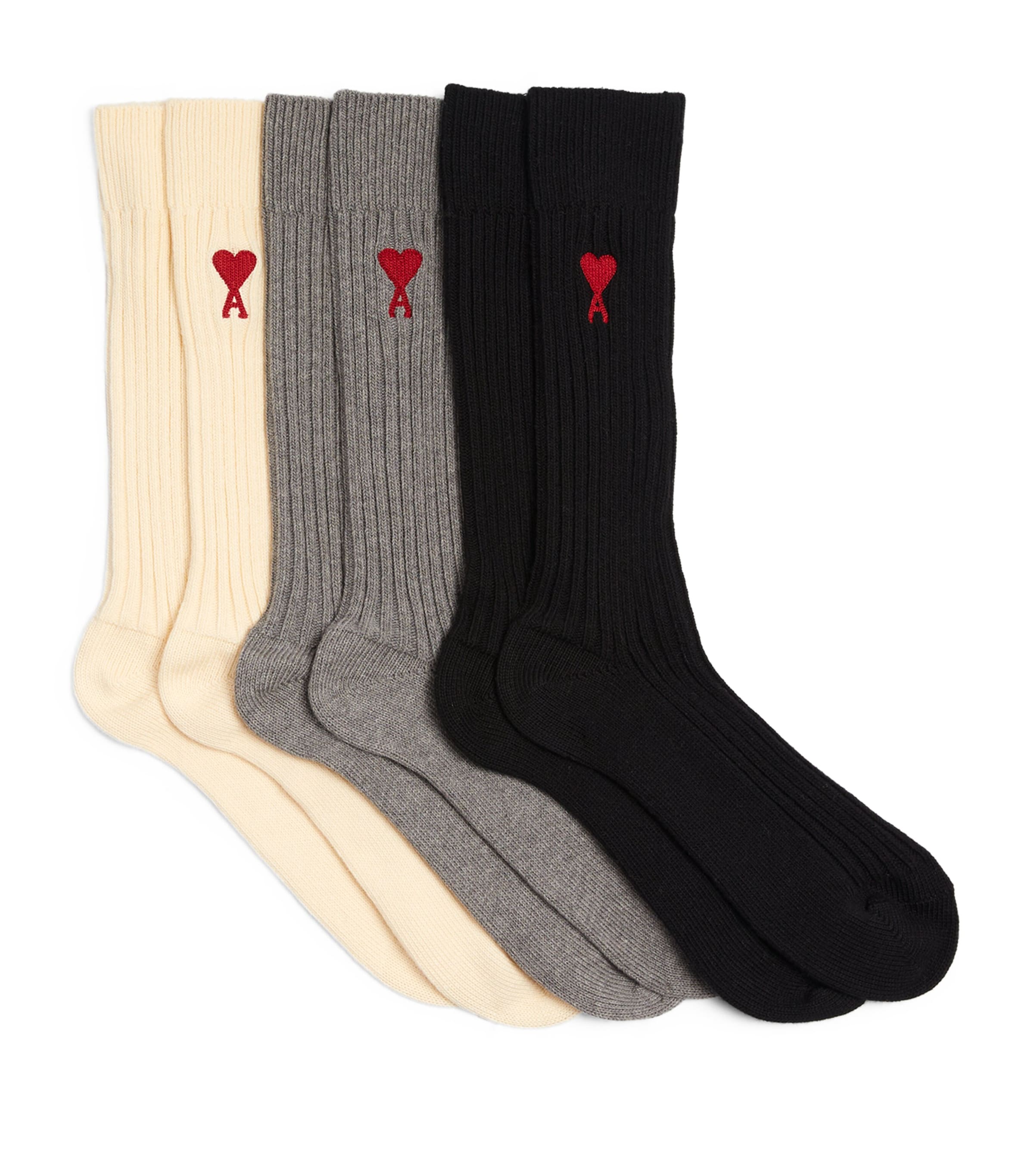 AMI Paris Multi Ami de Coeur Socks (Pack of 3) | Harrods UK