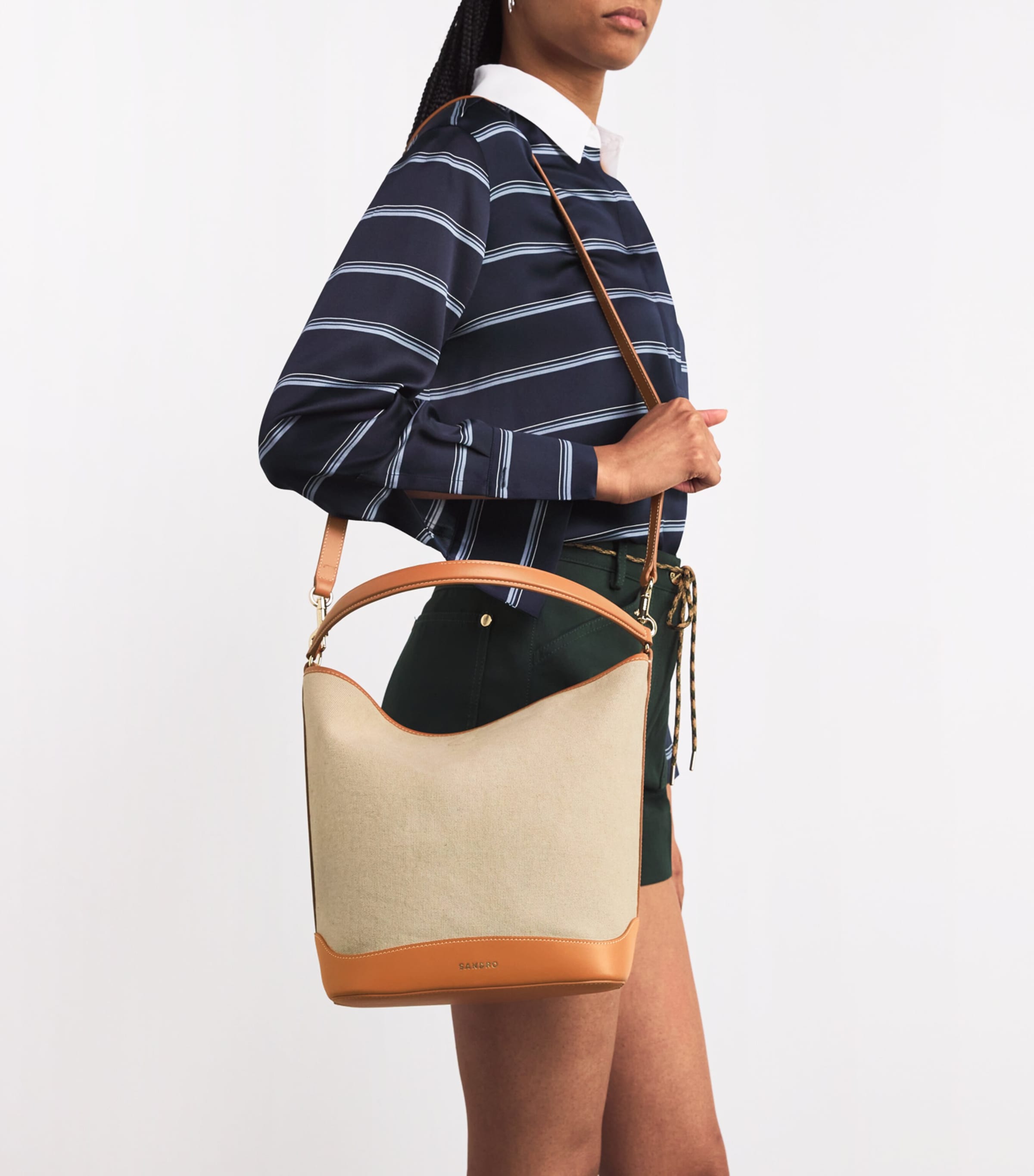 Sandro Paris Canvas-Leather Tangoso Bucket Bag | Harrods UK