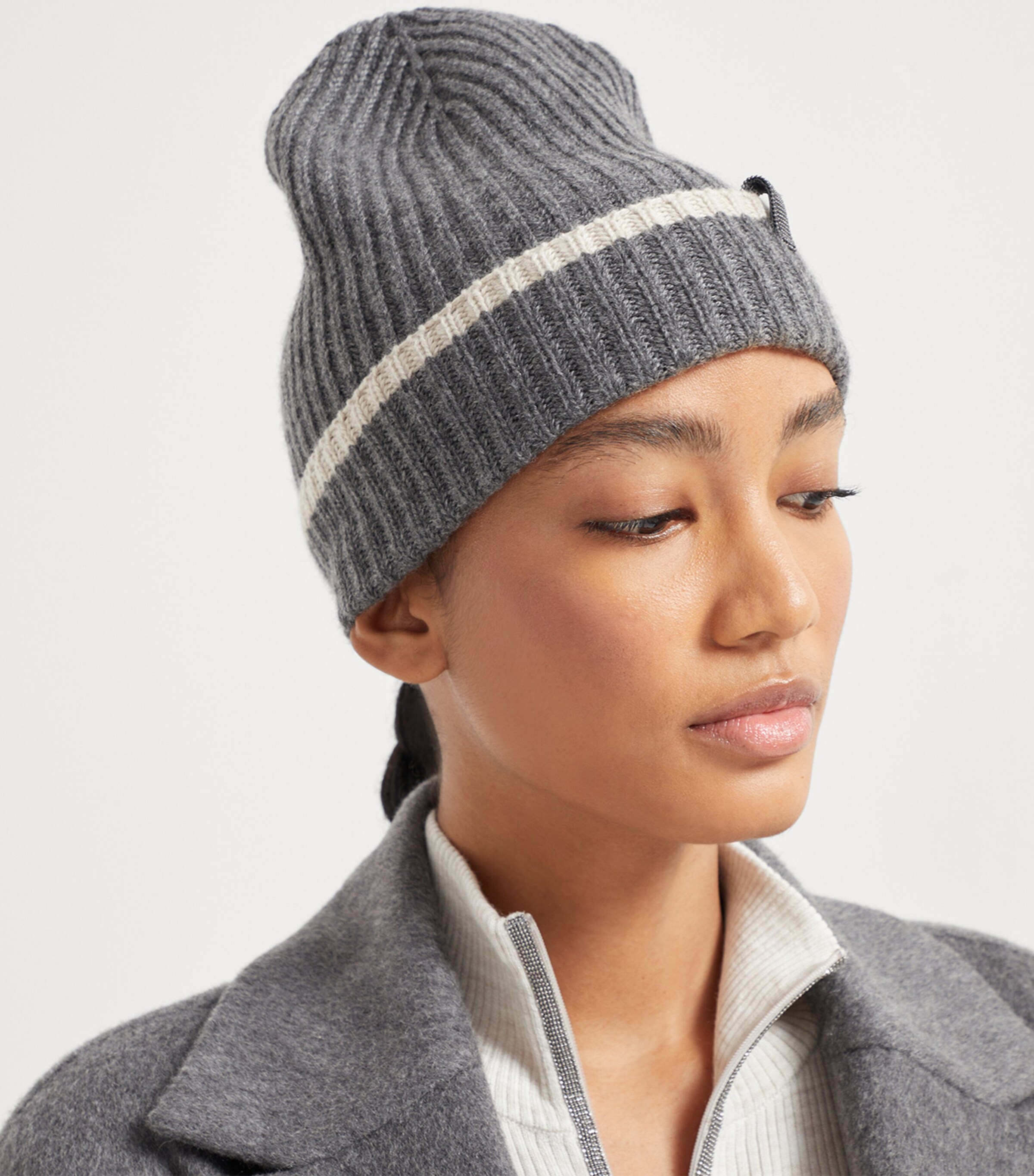 Brunello Cucinelli Grey Cashmere English Rib Knit Beanie | Harrods US
