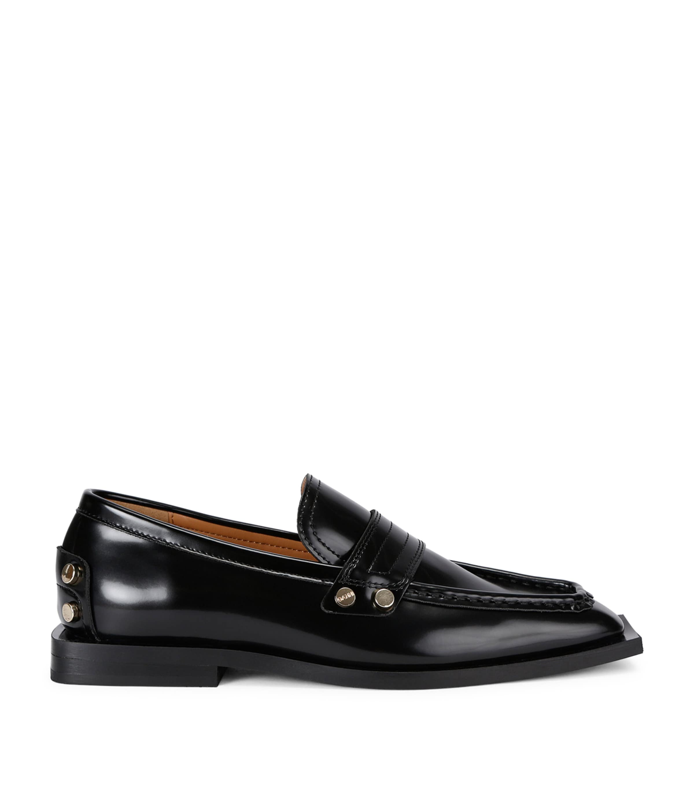 GANNI Black Studded Square-Toe Loafers | Harrods CA