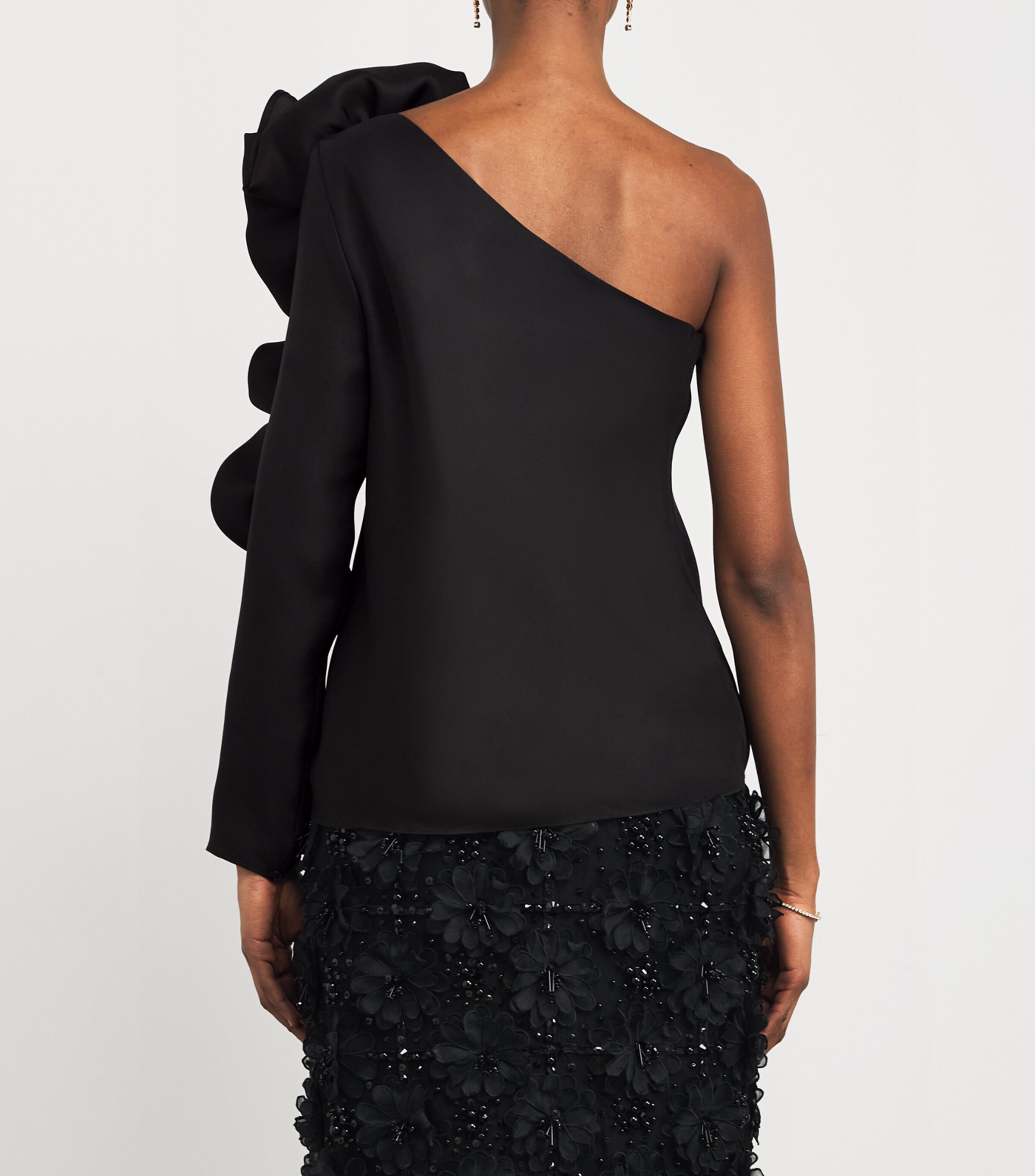Carolina Herrera Black Silk Asymmetric Rosette Top | Harrods US