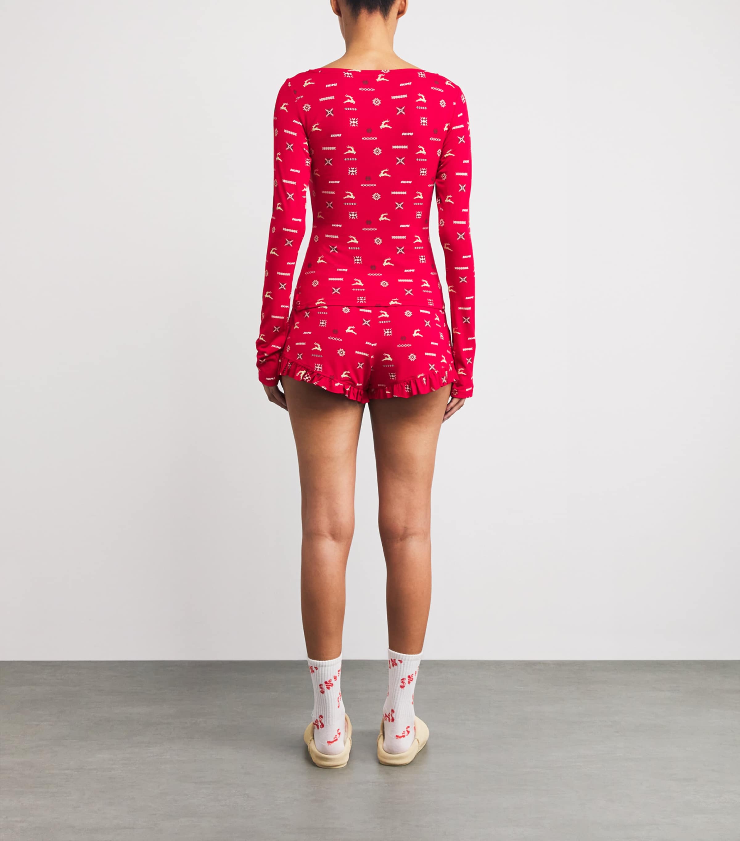Skims Red Modal-Blend Festive Print Pyjama Top | Harrods US